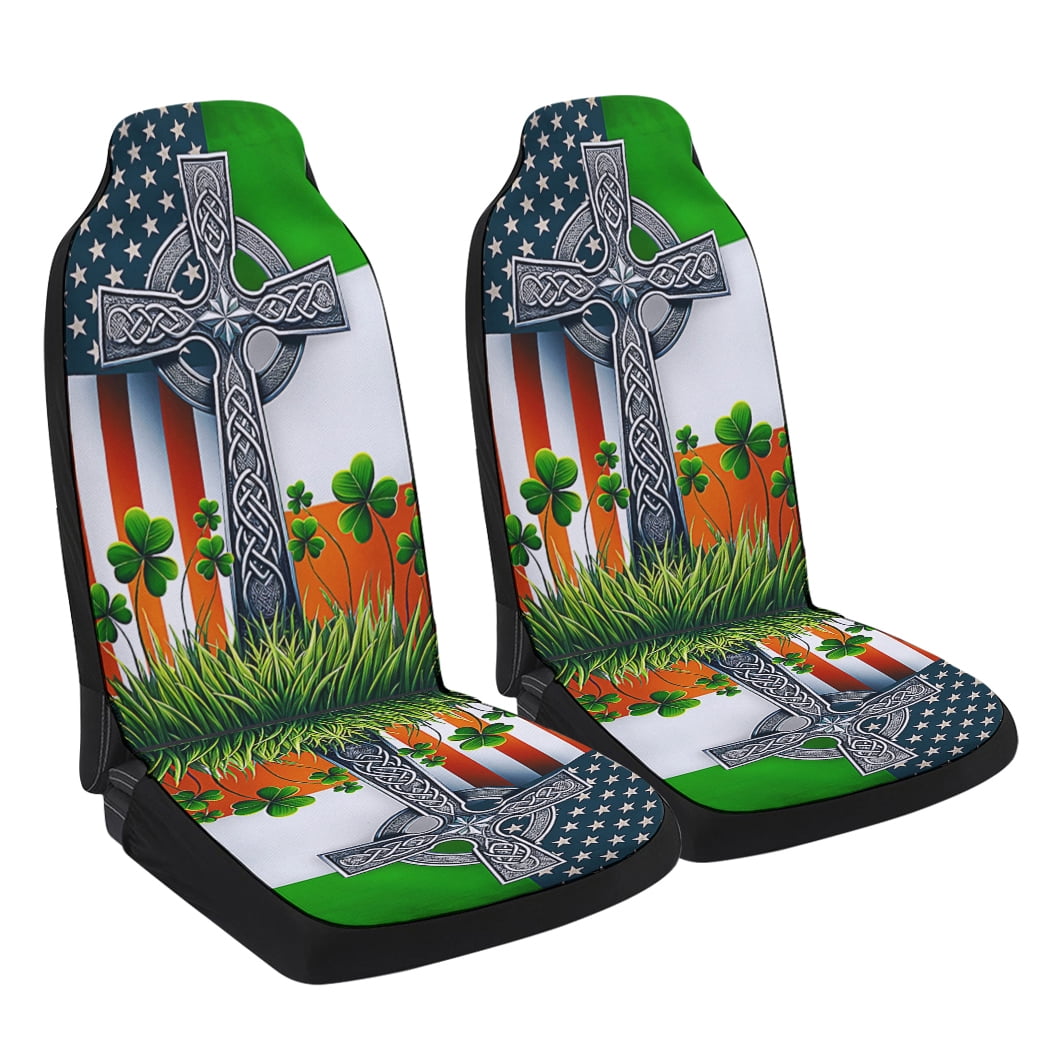 Irish American flag Celtic Cross Shamrocks Seat Covers Cars, Car Truck ...