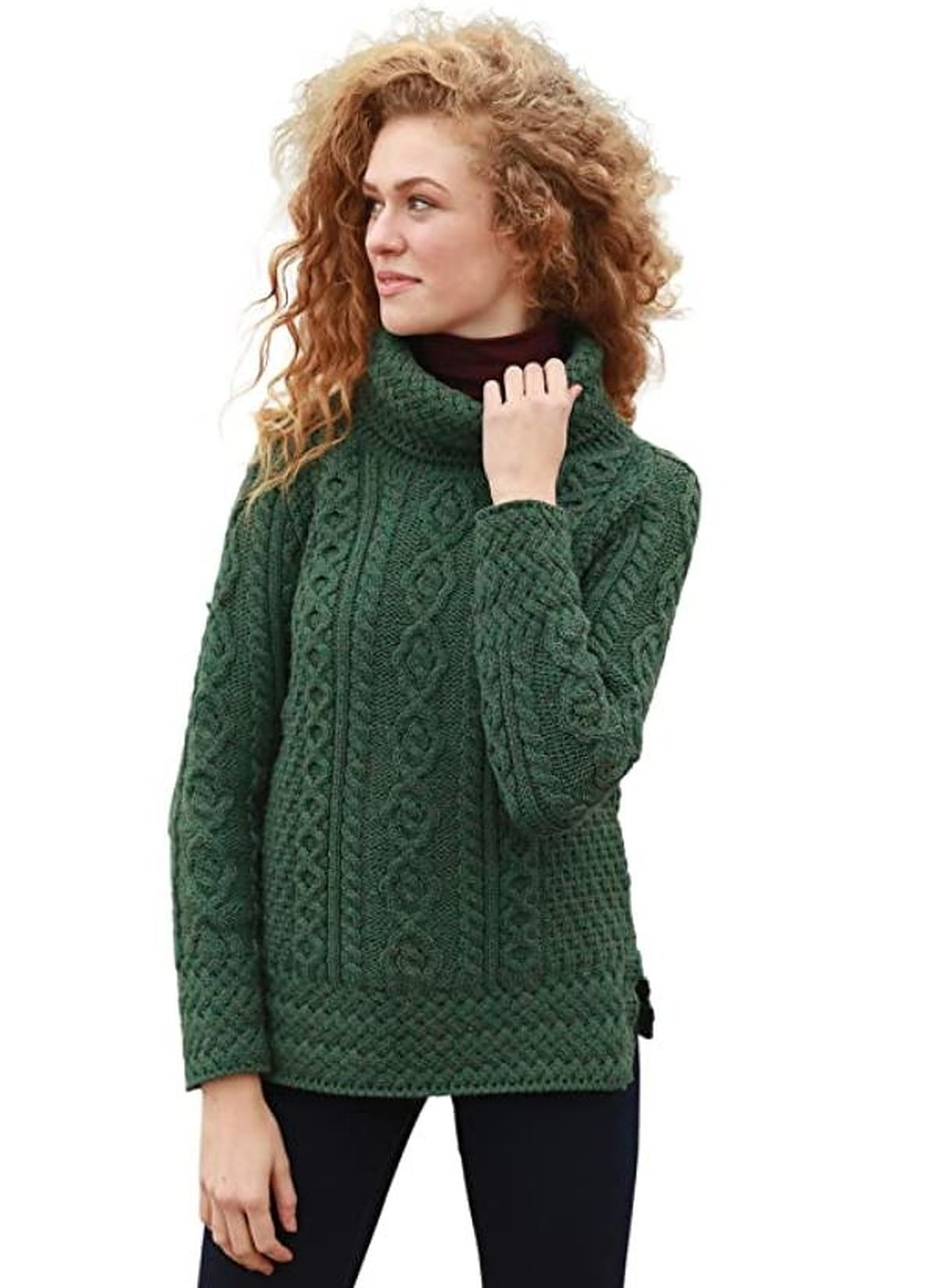 Irish Aran Cable Knitted Sweater 100% Premium Merino Wool Chunky Vented ...