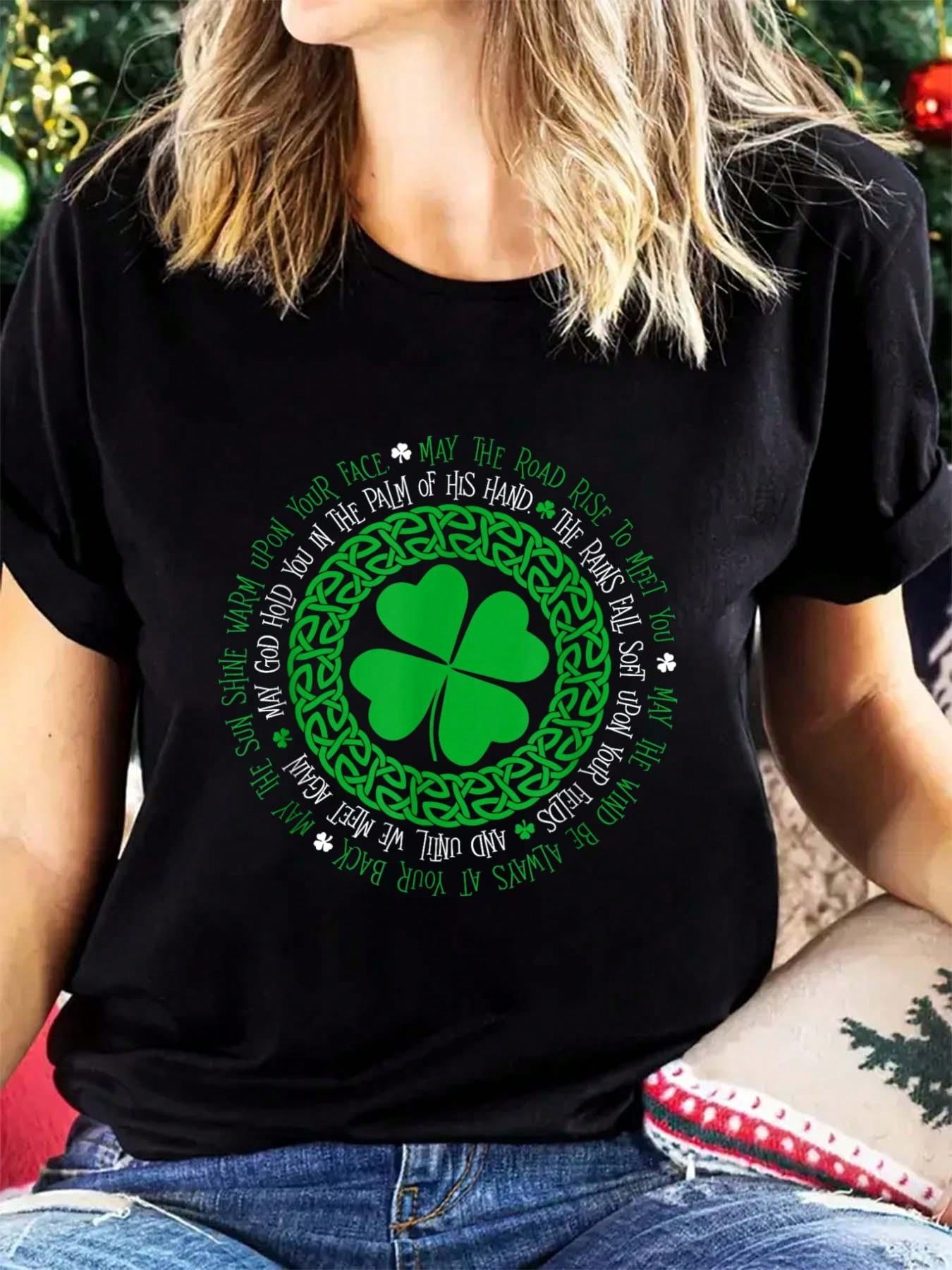 Irish Blessing Celtic Knot 4 Leaf Clover - St Women Summer Short Sleeve ...