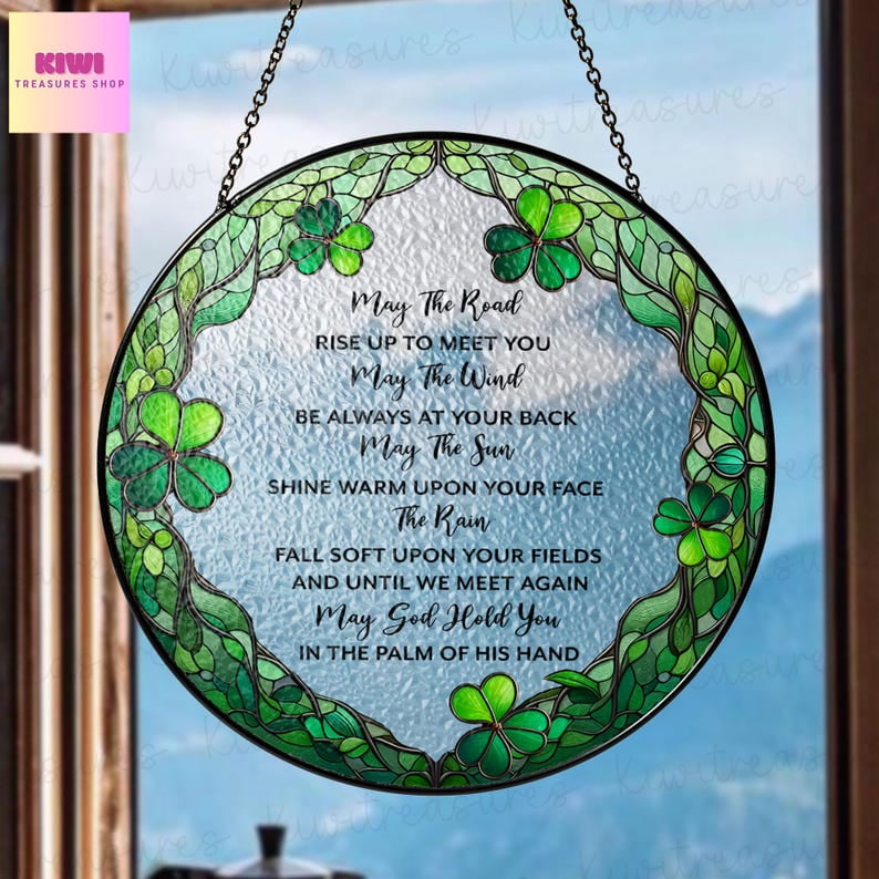 Irish Blessing GLASS Suncatcher Hanging, Ireland Wall Art,Shamrocks ...