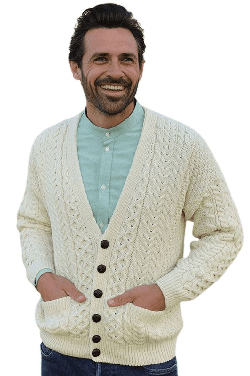 Aran Woollen Mills Irish Men's Cardigan, 100% Premium Merino Wool ...