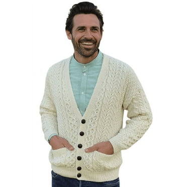 SAOL 100% Merino Wool Double Breasted Shawl Irish Cardigan Sweater Men ...