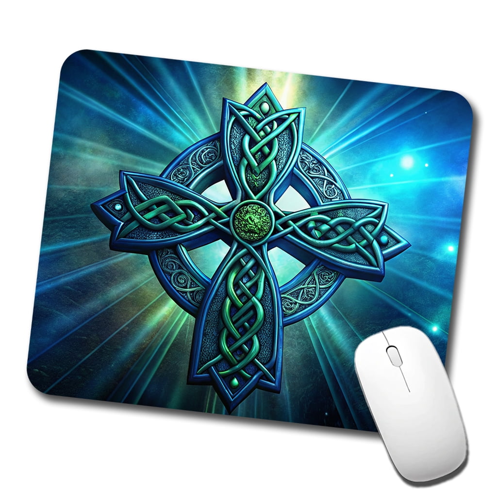Irish Celtic Christian Cross Blue Green Mouse Pad Low Profile Gaming ...