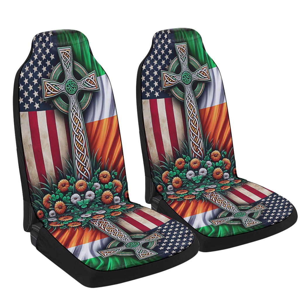 Irish Celtic Knot Cross Irish and American flag Seat Covers Cars, Car ...