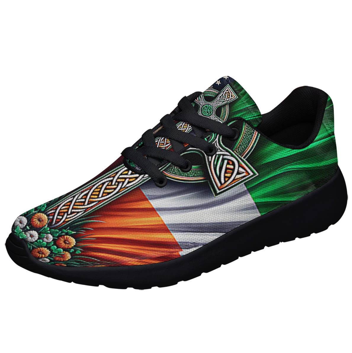 Irish Celtic Knot Cross Irish and American flag Shoes Sneakers Black ...