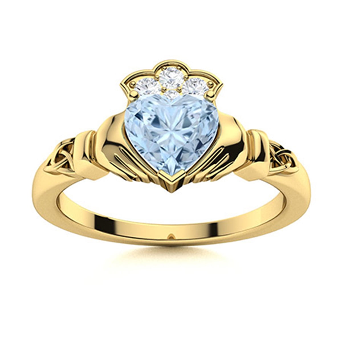 Irish Claddagh 5MM Heart Shpae Aquamarine Promise Women Ring 925 ...