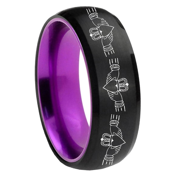 Irish Claddagh 8MM Dome Black And Purple Tungsten Men Ring - Walmart.com