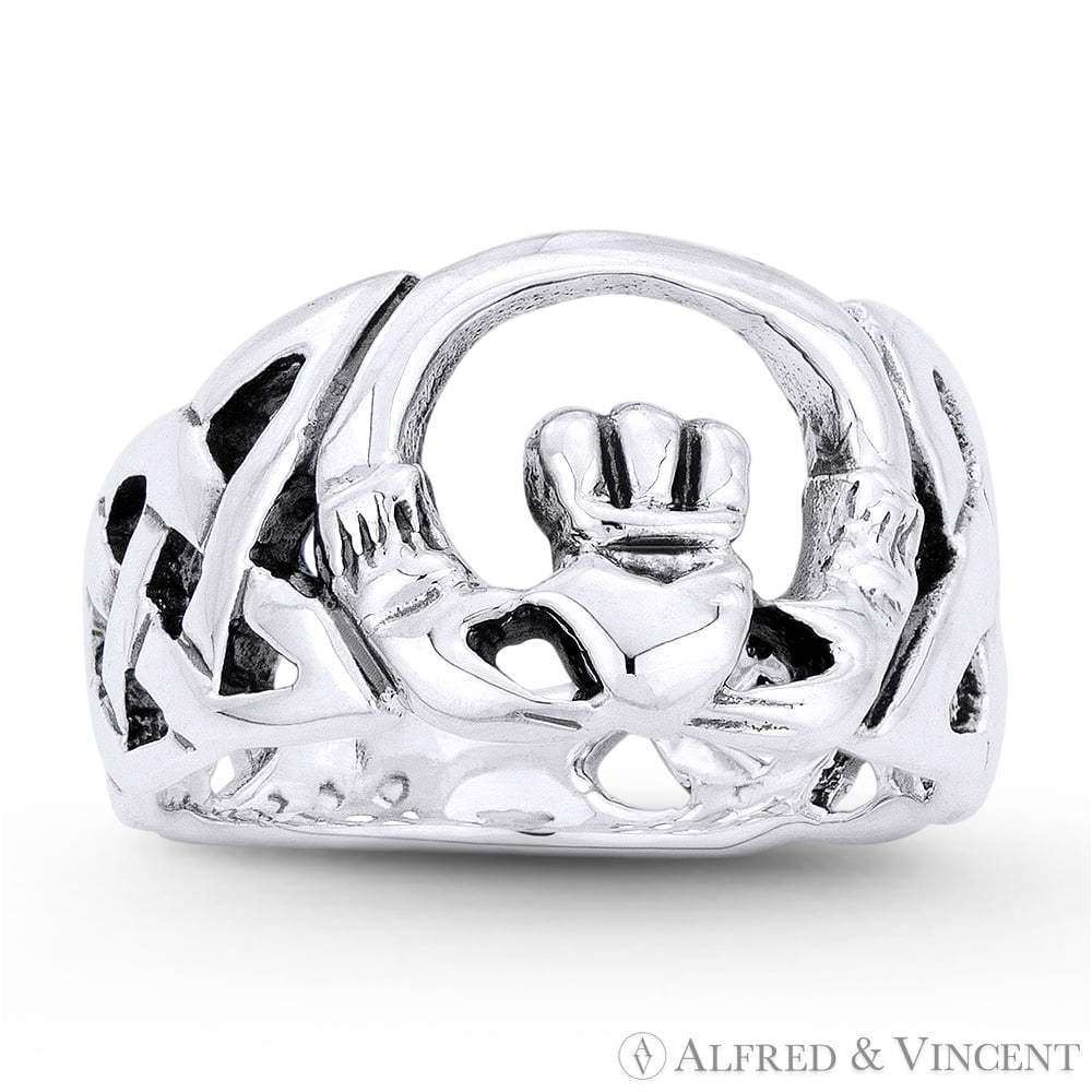 Irish Claddagh & Celtic Knot Love & Friendship Promise Ring in Oxidized ...