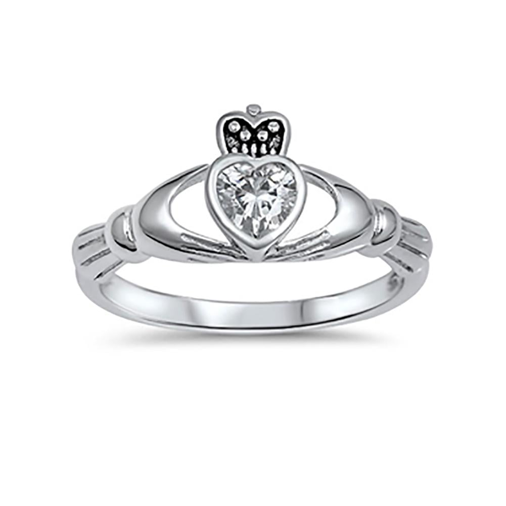 Irish Claddagh Heart Promise Ring CZ 925 Sterling Silver Size 4 ...