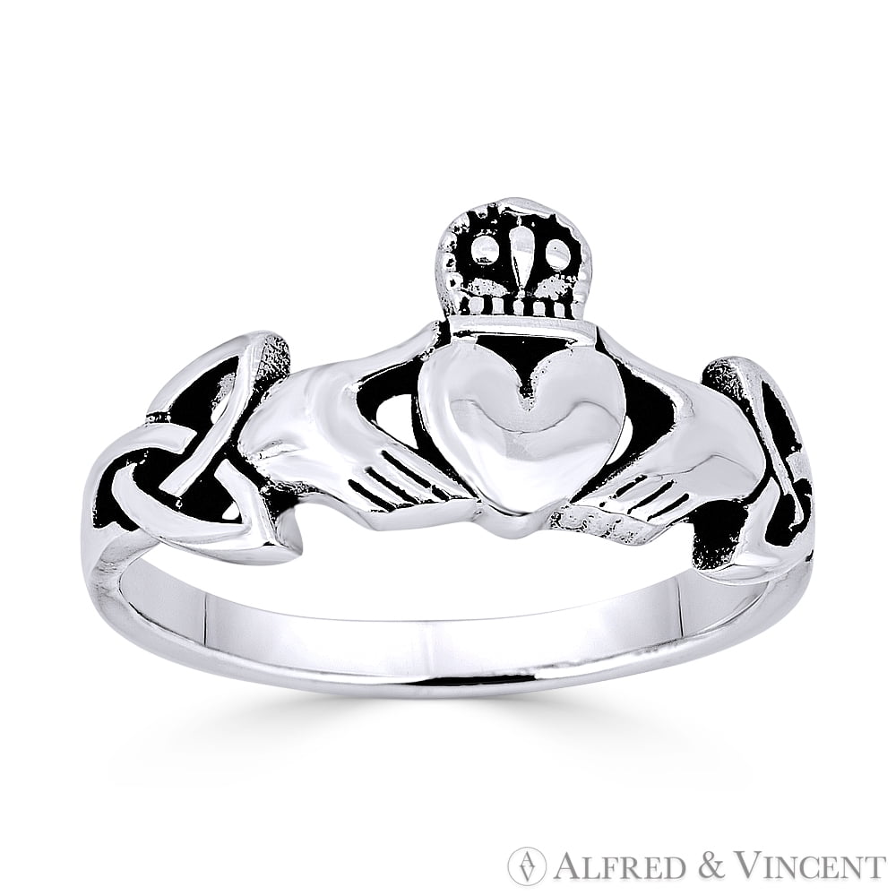 Irish Claddagh Heart & Triquetra Celtic Knot Charm Ring in Oxidized ...