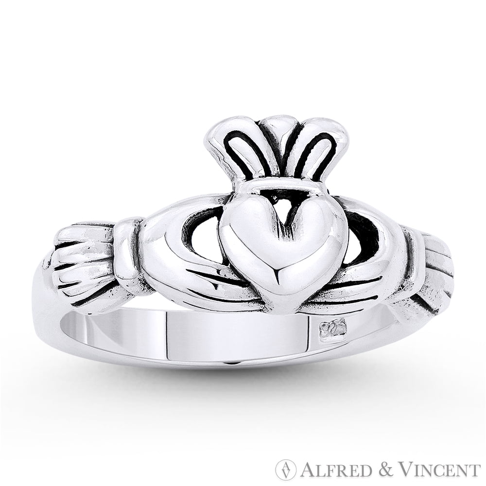 Irish Claddagh Love & Friendship Promise Ring in Oxidized .925 Sterling ...