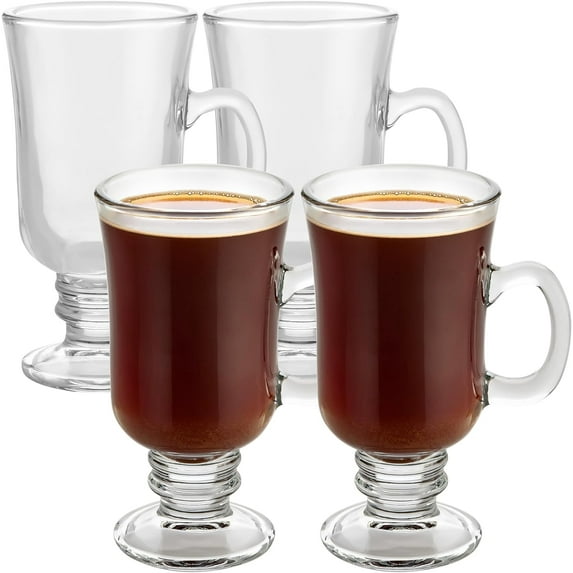 Irish Coffee Mugs - 8 oz with Handle & Footed Stem Base - Clear Glasses ...