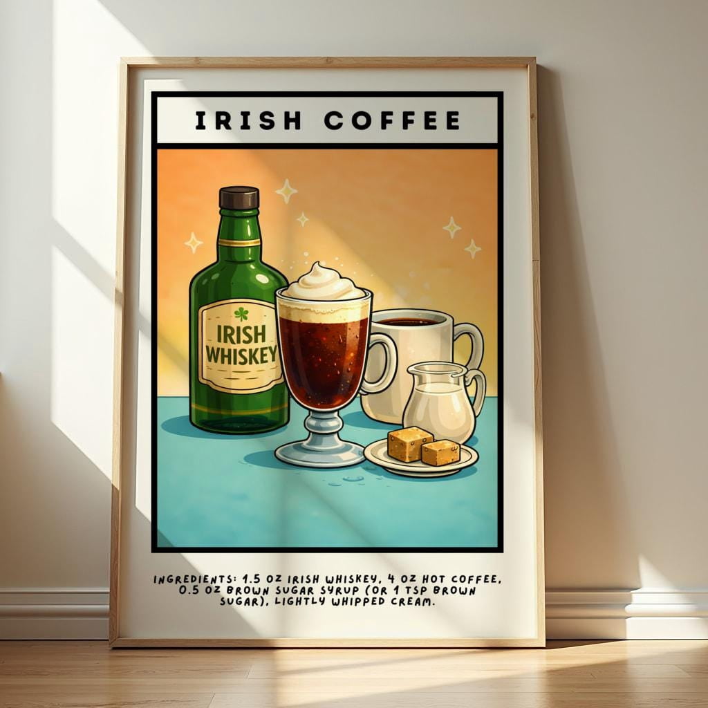 Irish Coffee Poster Irish Coffee Recipe Print Coffee Cocktail Wall Art ...