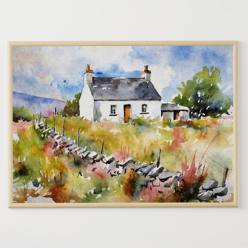 Irish Cottage Poster: County Mayo Landscape Art, Unframed Canvas Size ...