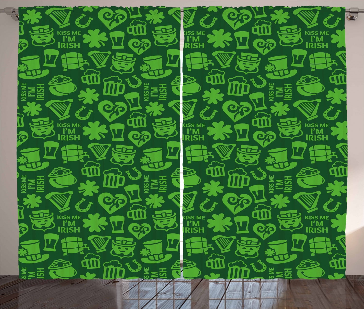Ambesonne Irish Curtains 2 Panel Set, Kiss Me I'm Irish Humor, 108" x ...
