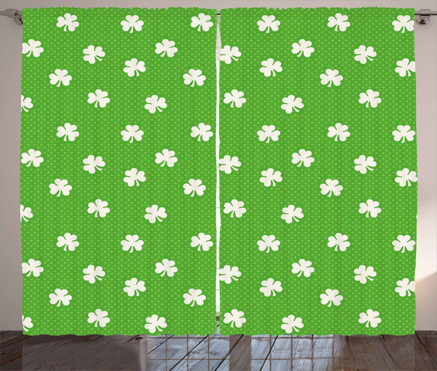 Ambesonne Irish Curtains 2 Panel Set, Polka Dots and Shamrocks, 108" x ...
