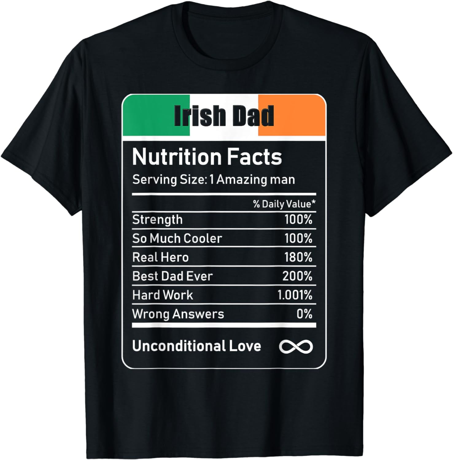 Irish Dad Nutrition Facts Father's Day T-Shirt - Walmart.com