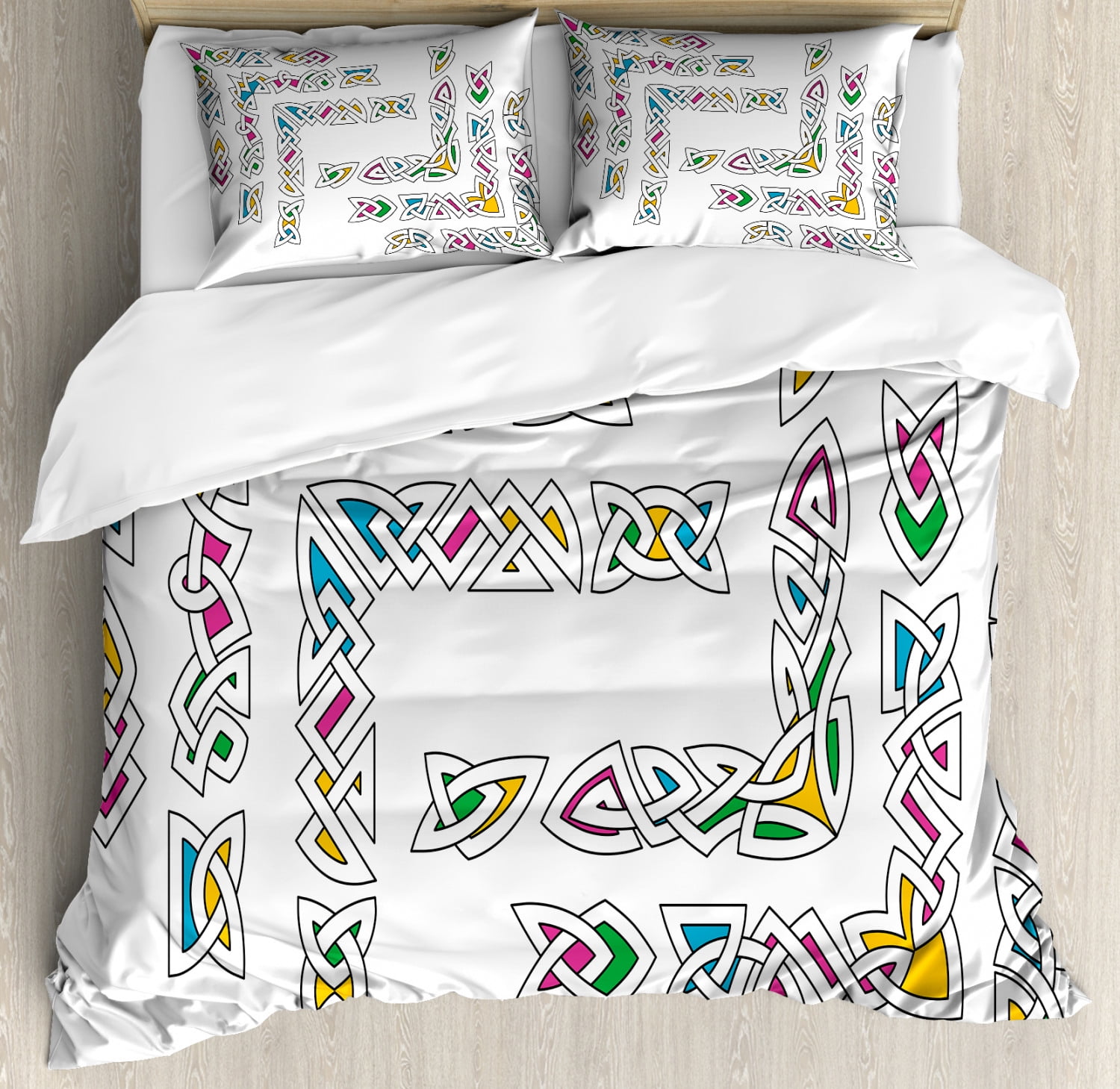 Irish Duvet Cover Set Queen Size, Celtic Ornament Patterns Set Colorful ...