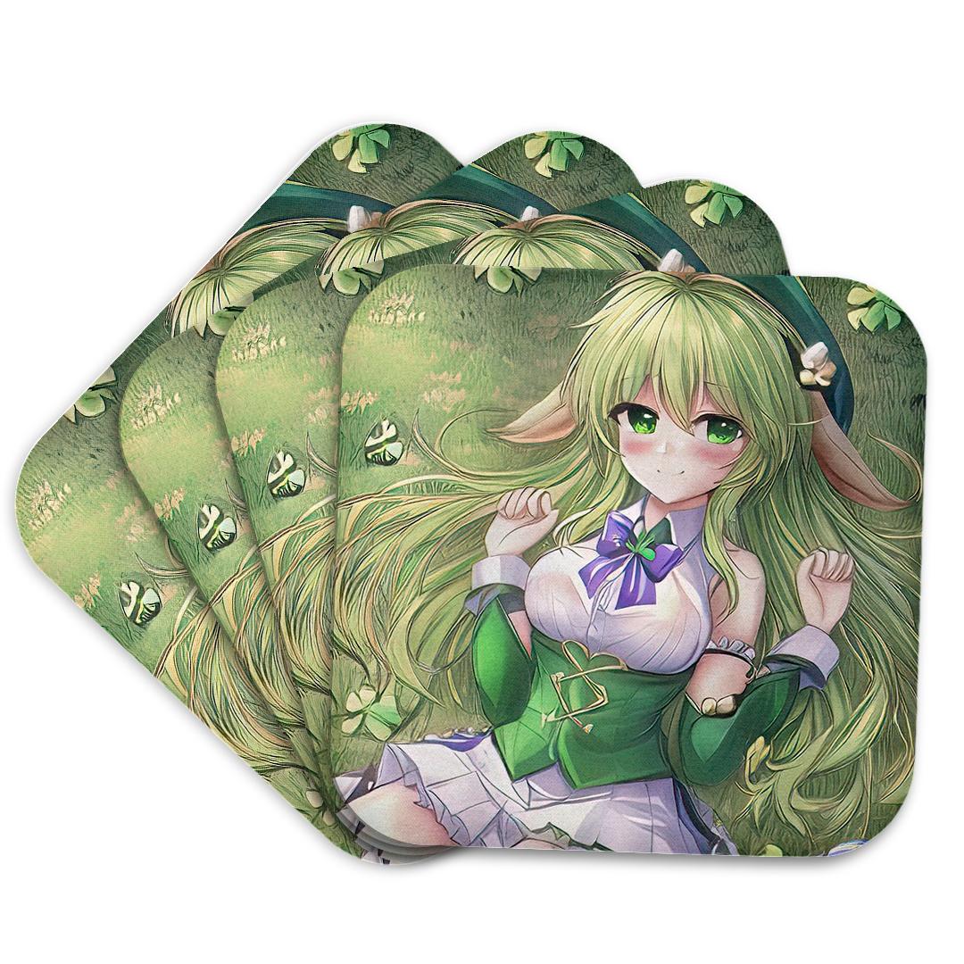3drose, Irish Elf Girl Lays on the Green Grass. Four Leaf Clover Good ...