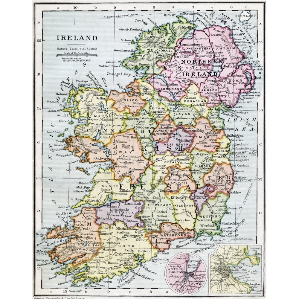 Irish Free State And Northern Ireland. From Bacon's Excelsior Atlas Of ...