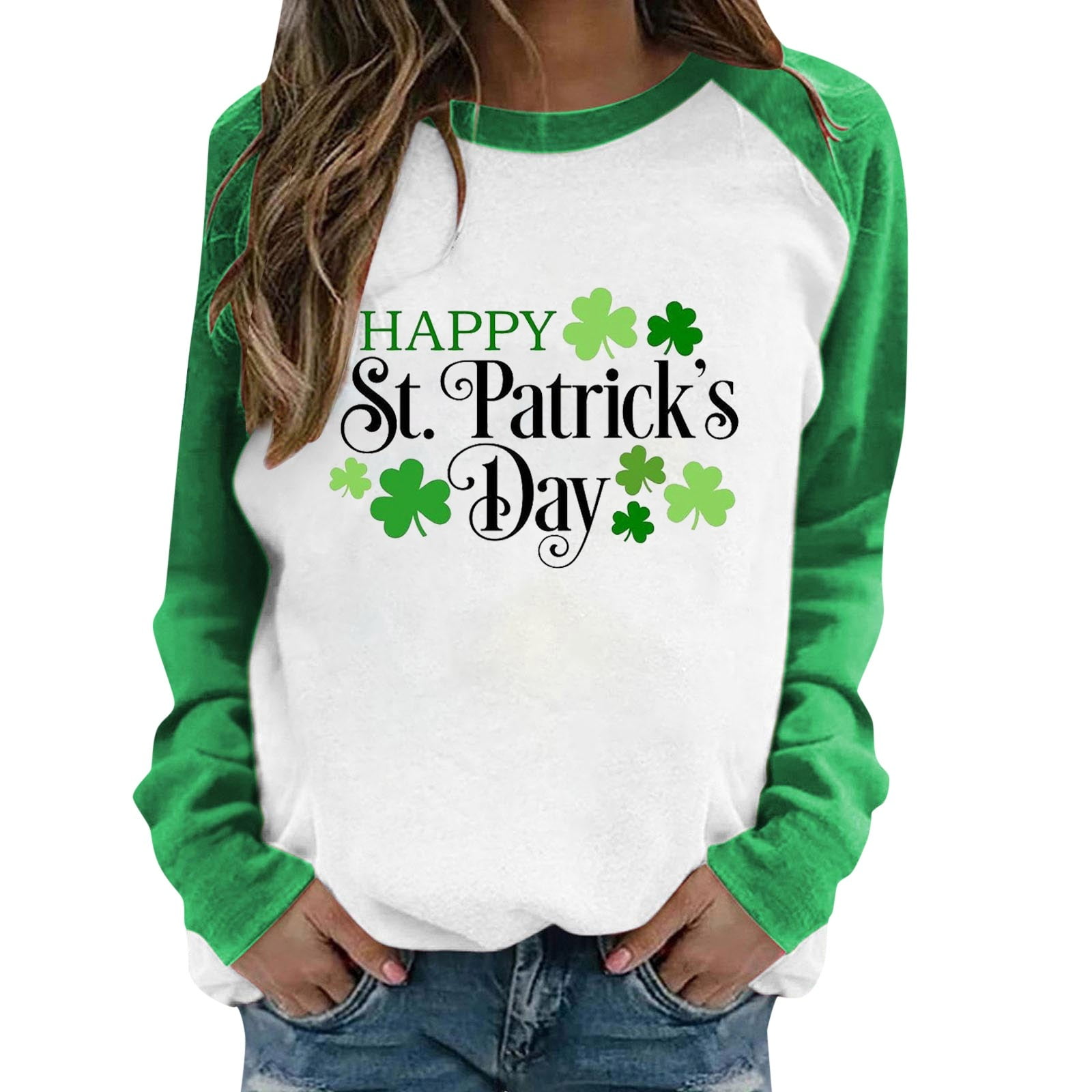 Irish Green T Shirt Women Long Sleeve T-Shirts Round Neck Irish Lucky ...