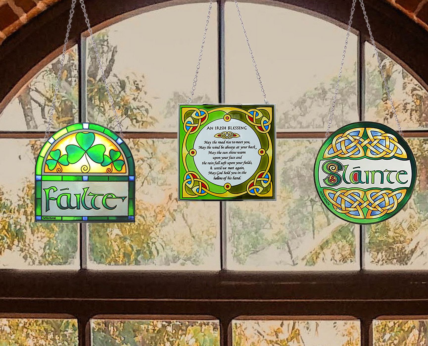 Irish Greetings Stained Glass Panels Set of 3 Window Hanging ...