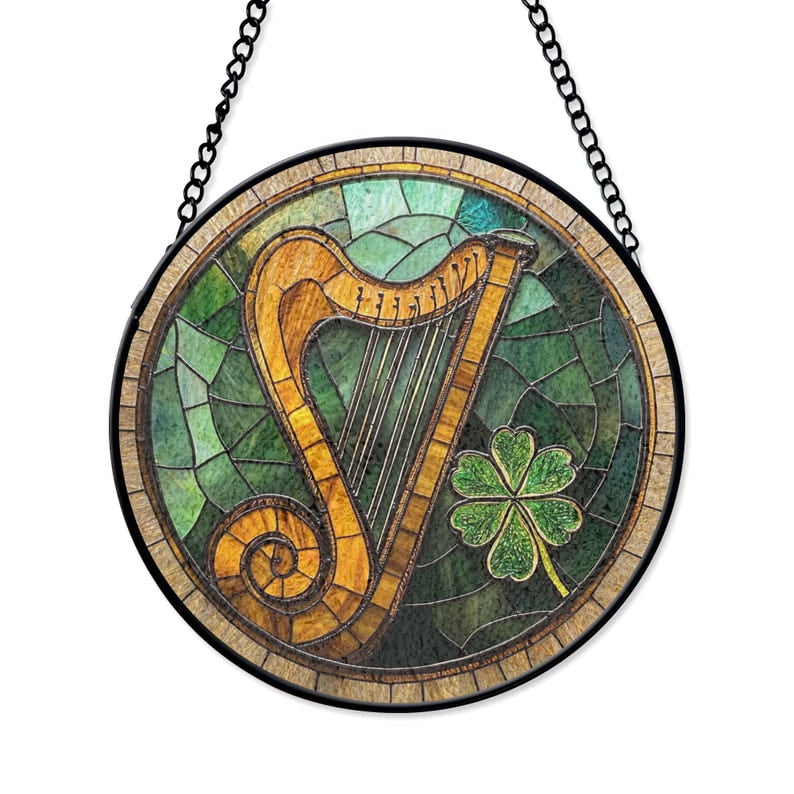 Irish Harp Stained Glass suncatcher, Celtic Music Window Decor, St ...