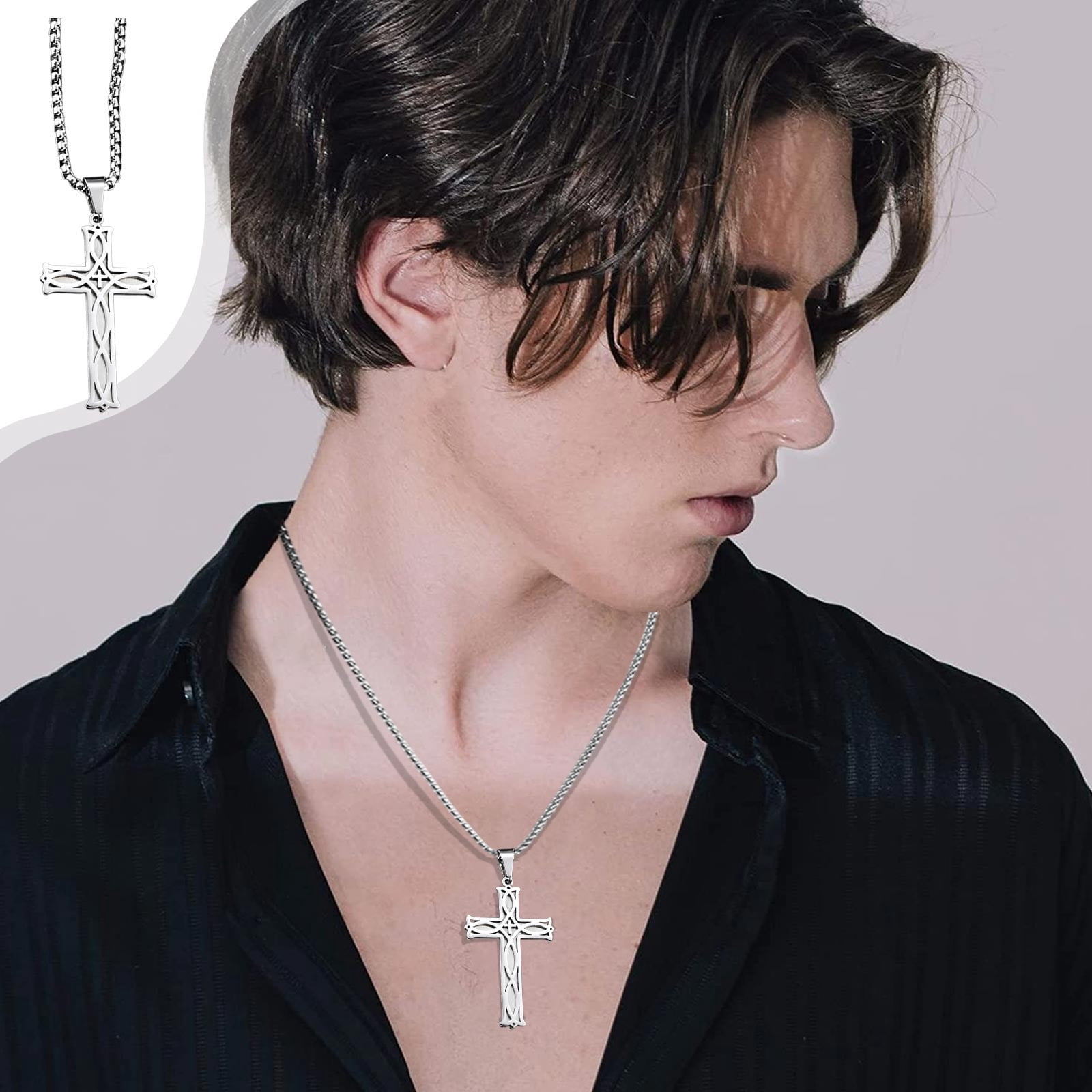 Irish Knot Cross Pendant Necklace, Titanium Steel Polished Crucifix ...
