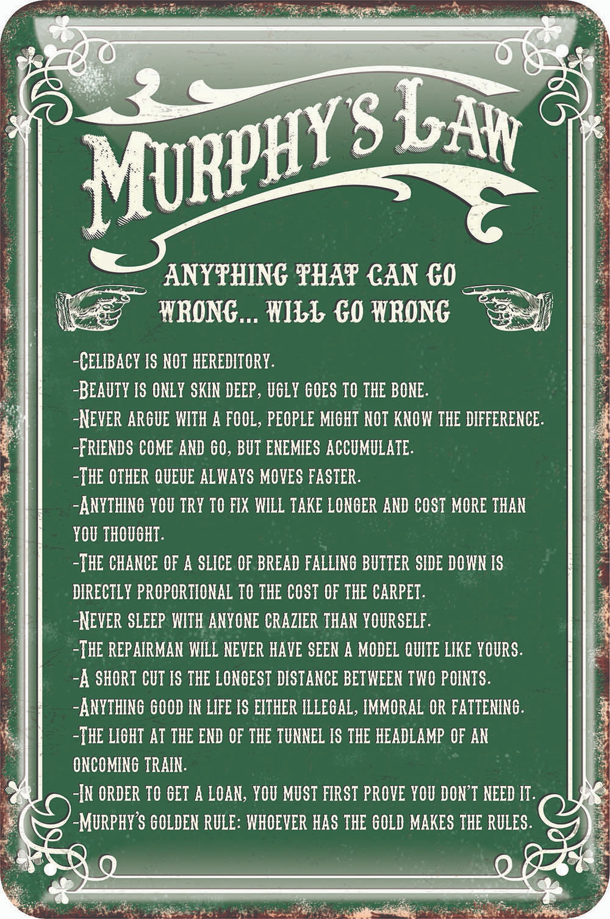 Irish Metal Sign - Murphy's Law Vintage Retro Wall Décor 8x12 Inch - Walmart.com