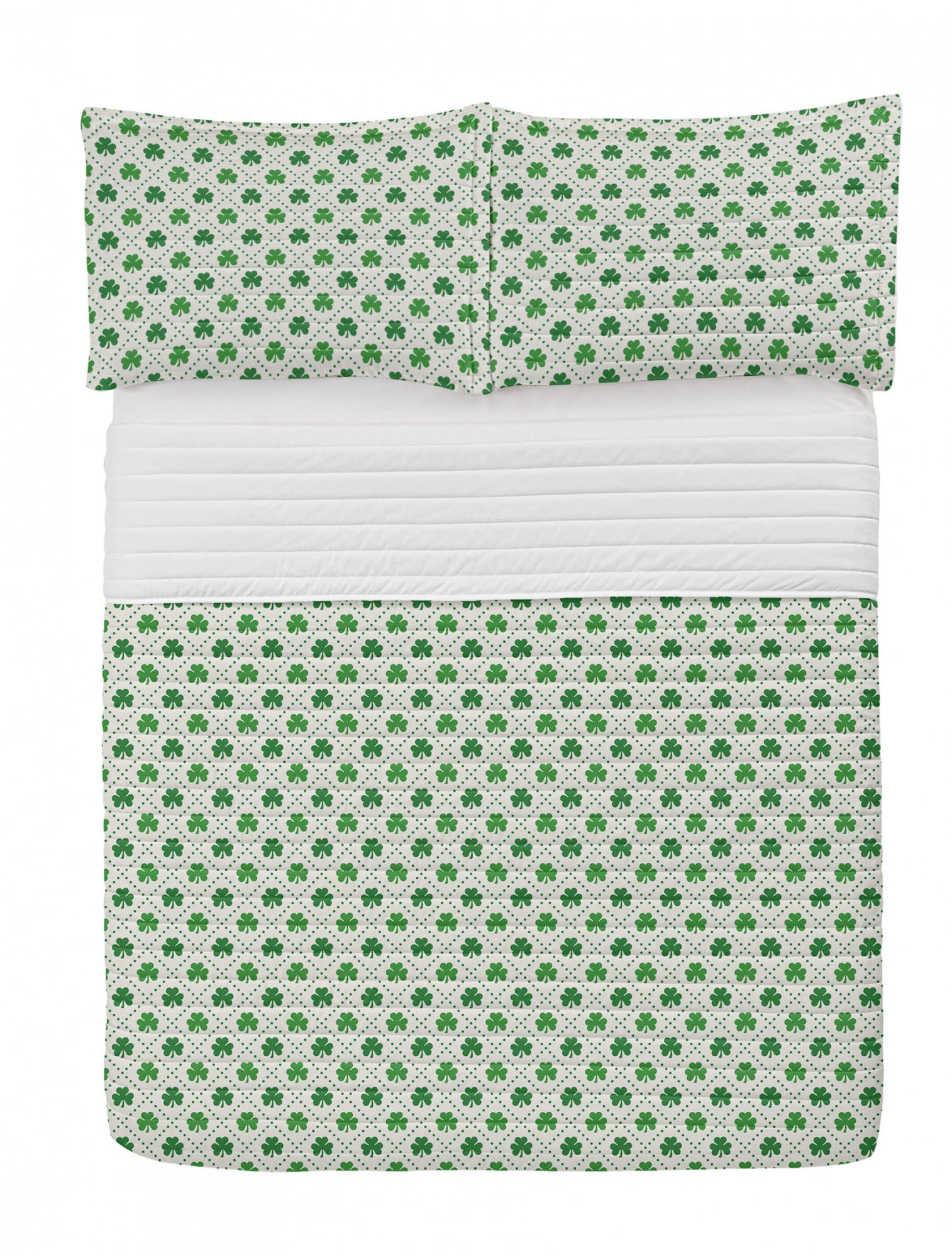 Irish Microfiber Bedspread Set, 4 Leaf Shamrock Clover Flowers Dotted ...