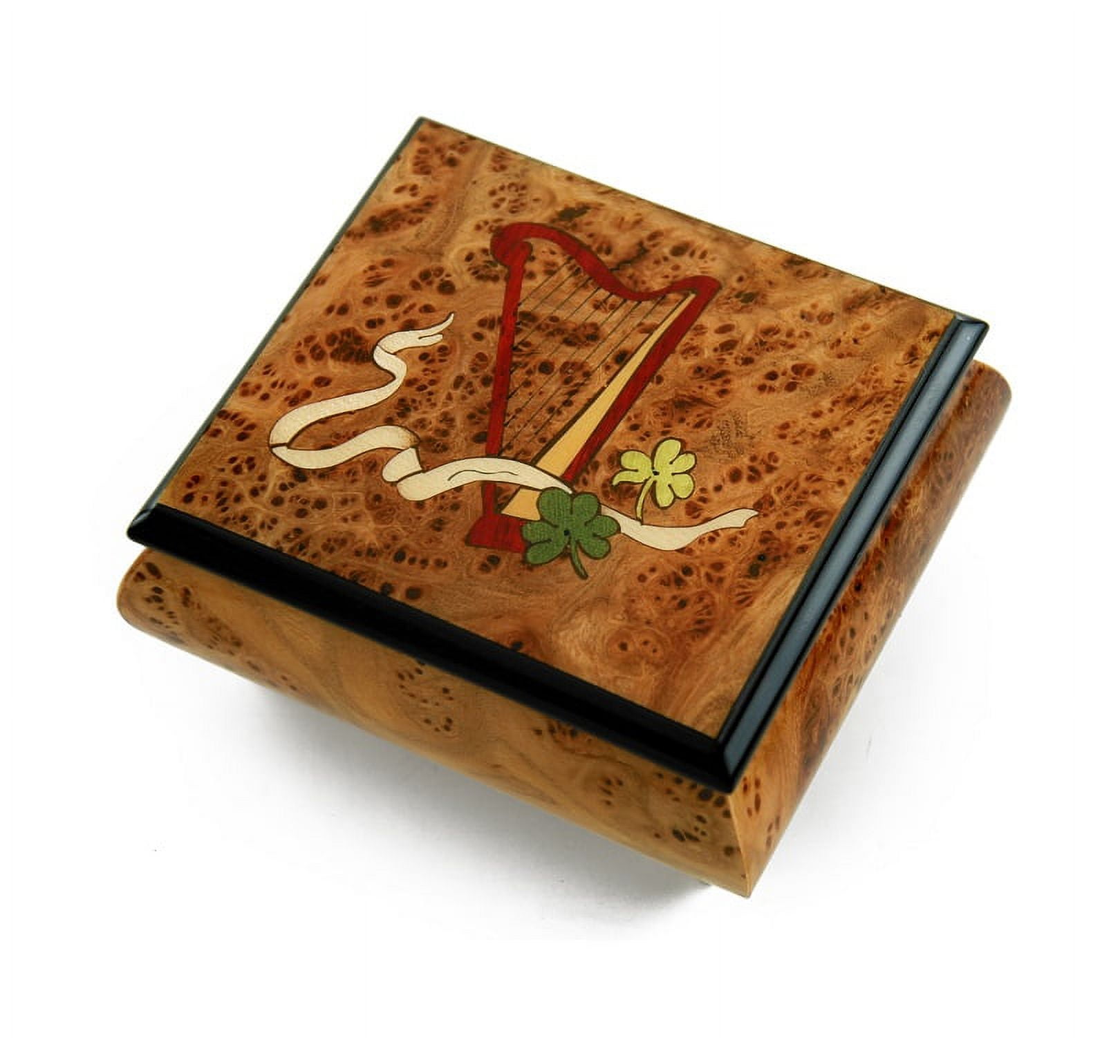 Irish Music Box W. Celtic Harp, Green Clovers & Ribbon - My Old ...