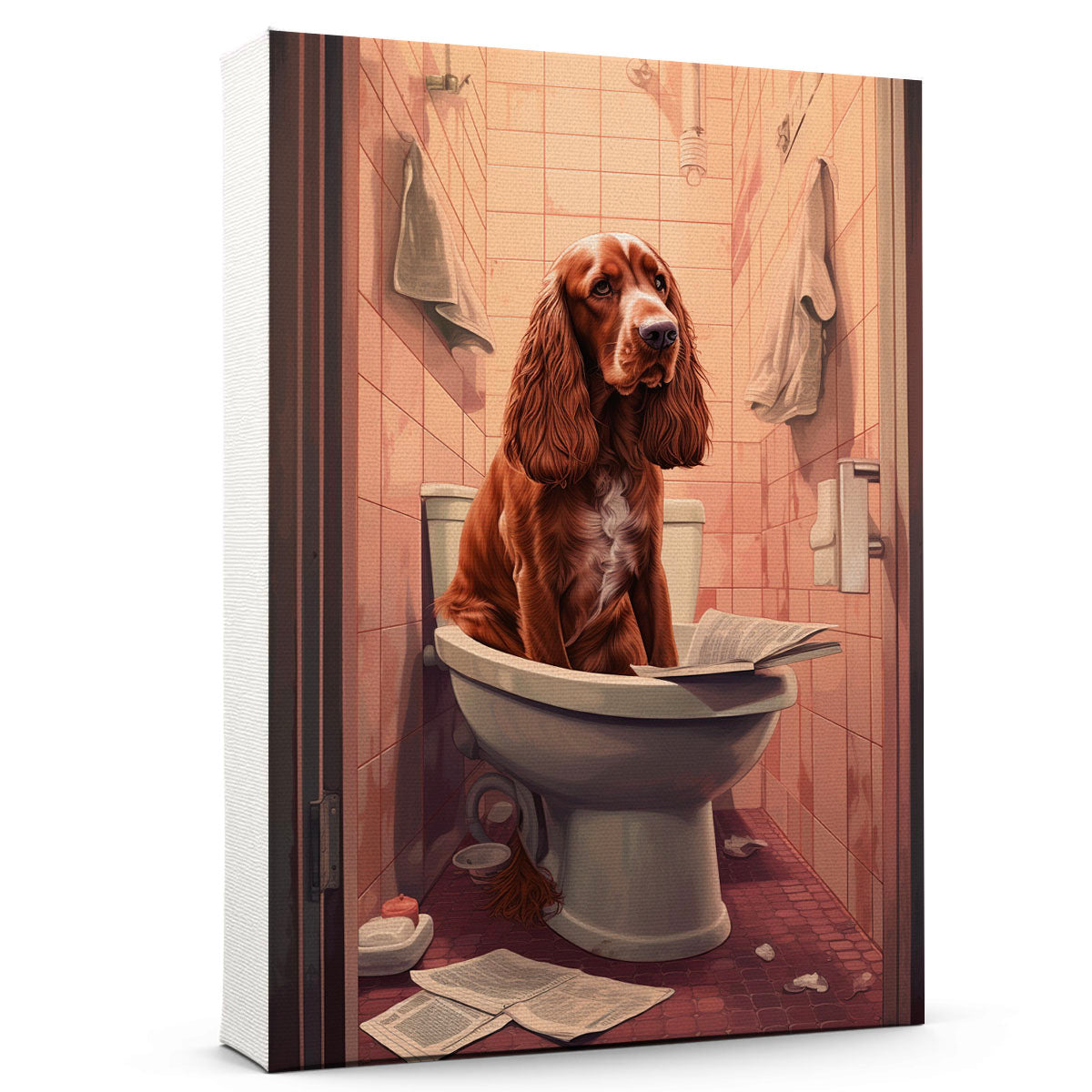 Irish Redand White Setter Gift Wall Art, Cute Dog Sitting on The Toilet ...