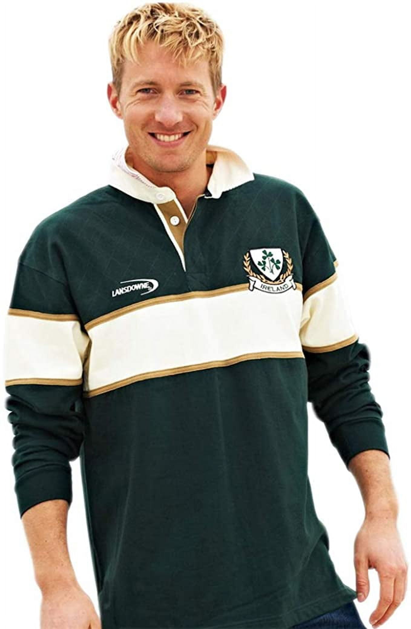 Irish Rugby Shirt with Cream Stripe and Ireland Shamrock Crest, Large ...