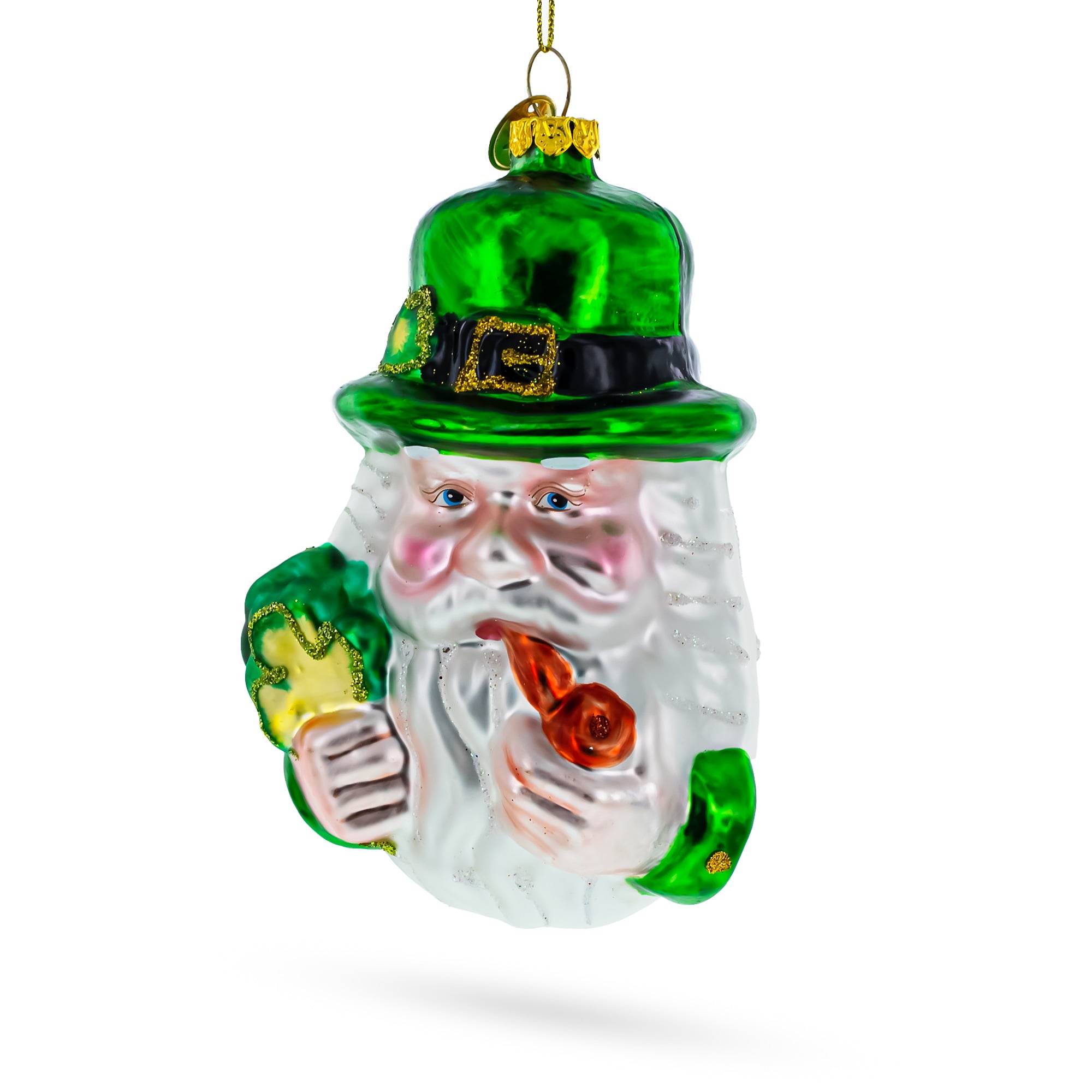 Irish Santa with Shamrock and Pipe Glass Christmas Ornament - Walmart.com