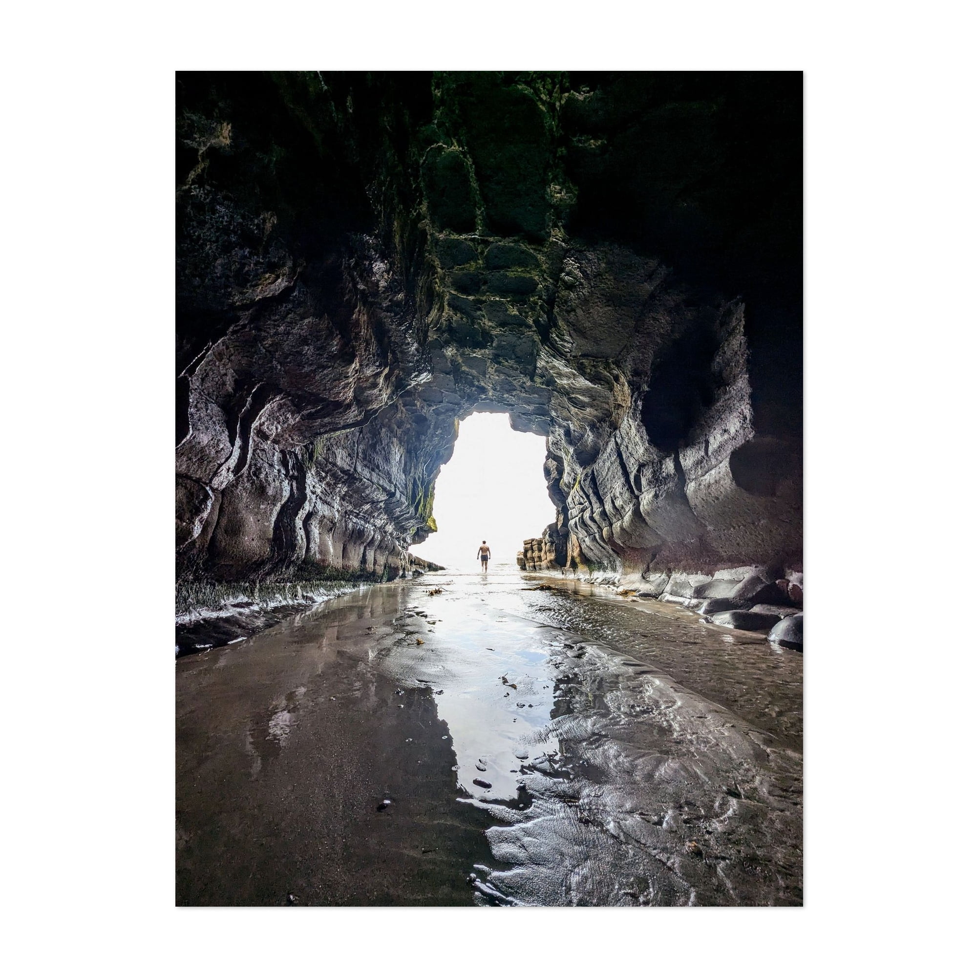 Irish Sea Cave Entrance with Lone Explorer - Donegal County Donegal ...
