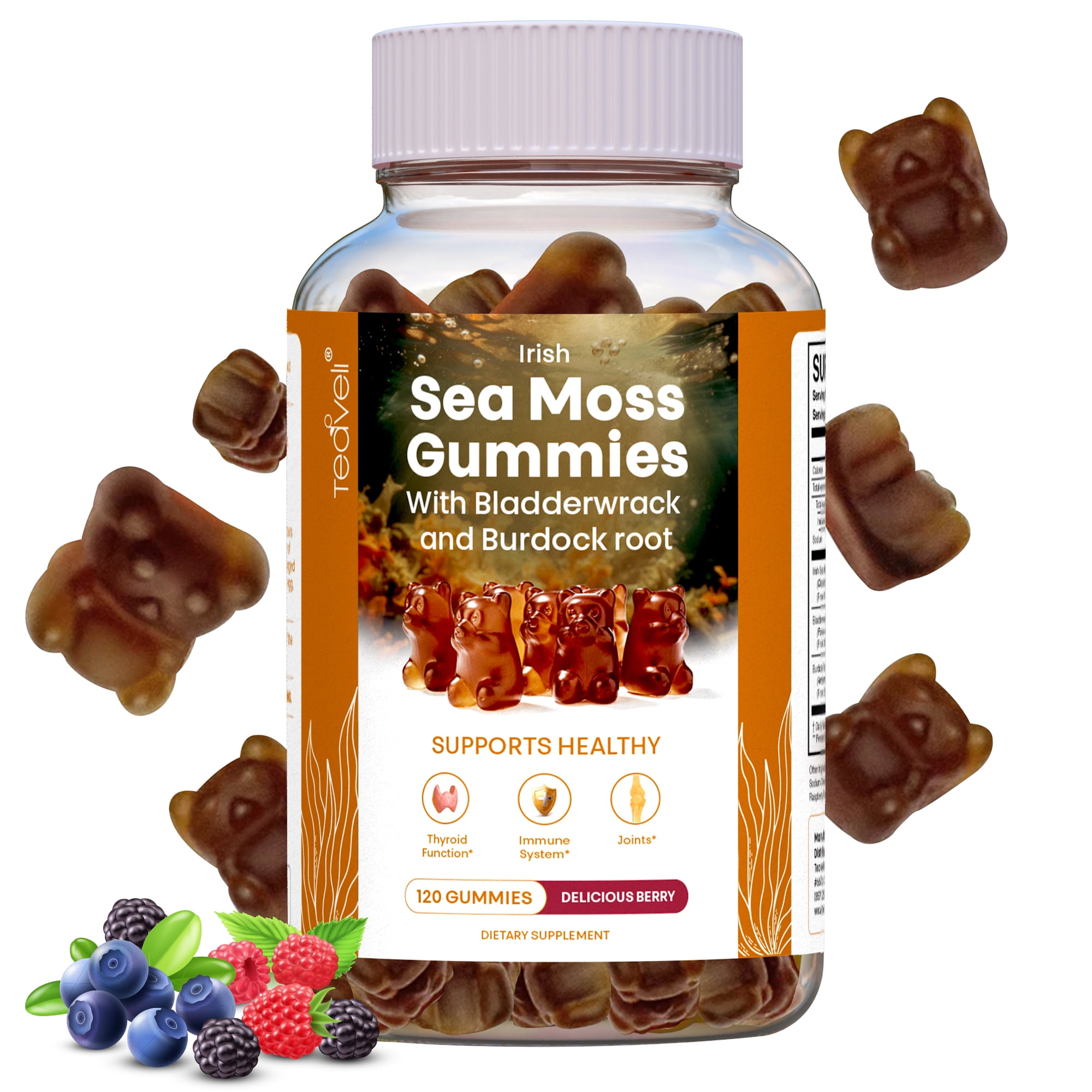 Teaveli Irish Sea Moss, Burdock & Bladderwrack Gummies - 120 Vegan ...