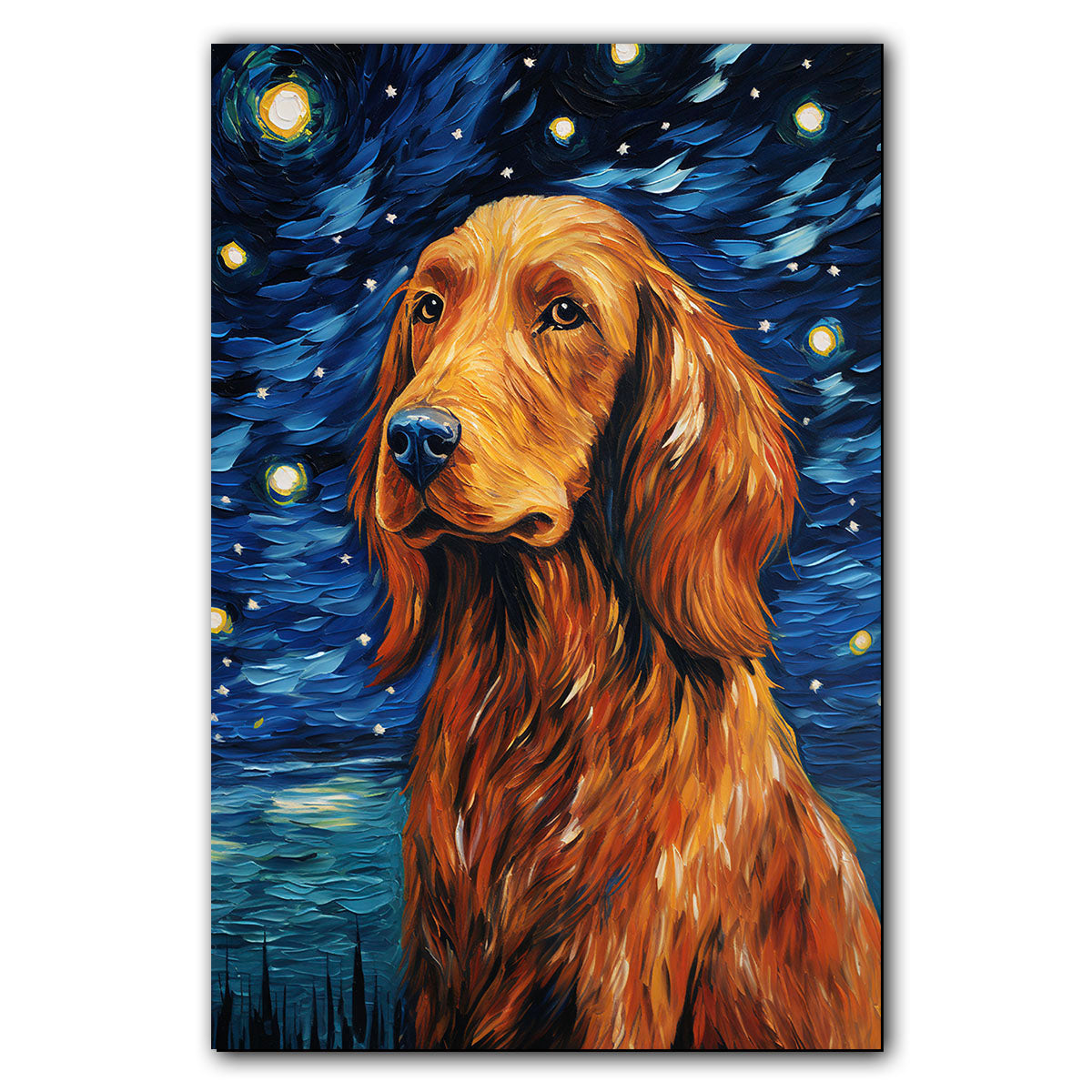 Irish Setter Dog Art Starry Night Paintings Van Gogh - Inspired Canvas ...