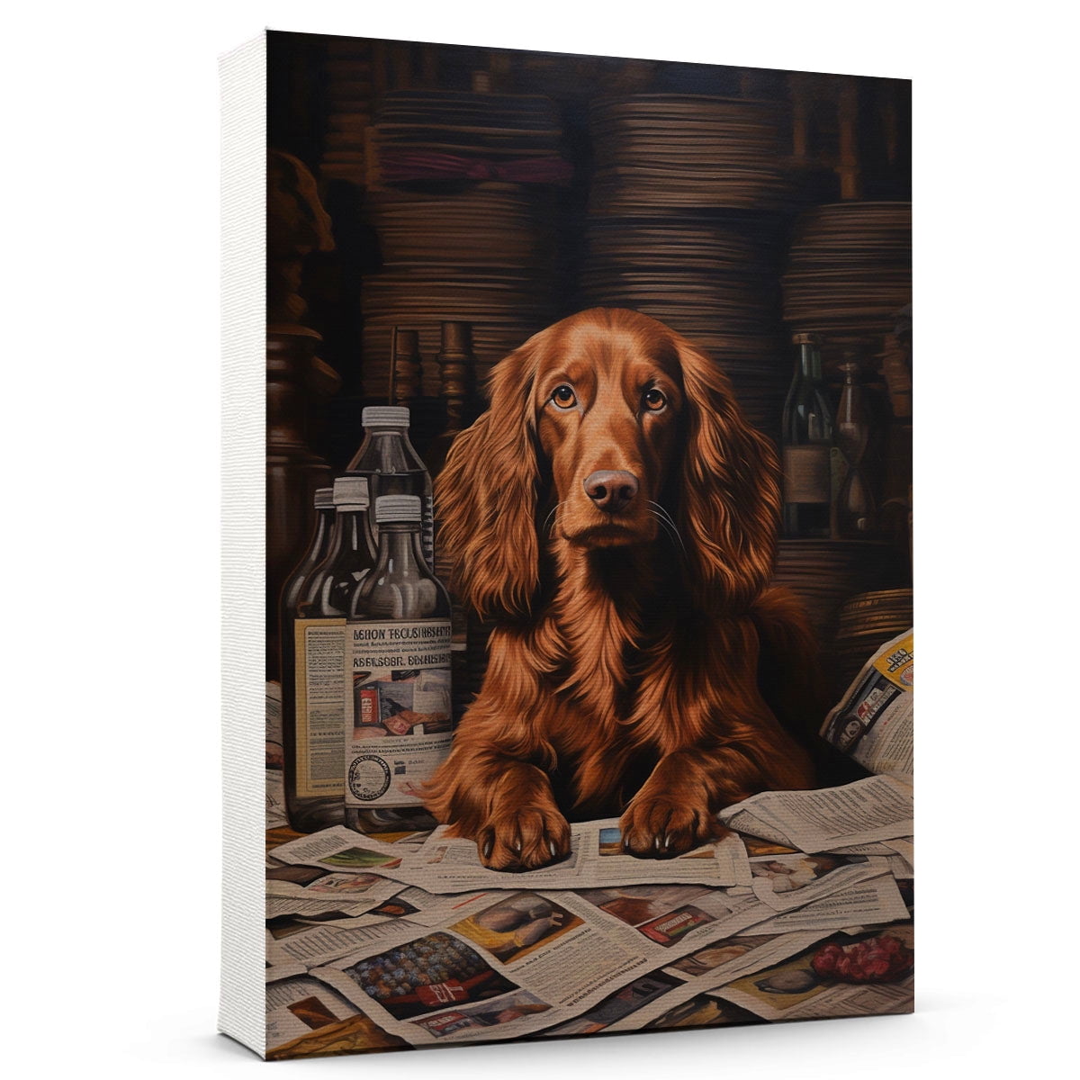 Irish Setter Dog Read Newspapers Sitting Poster Prints on Canvas - Wall ...