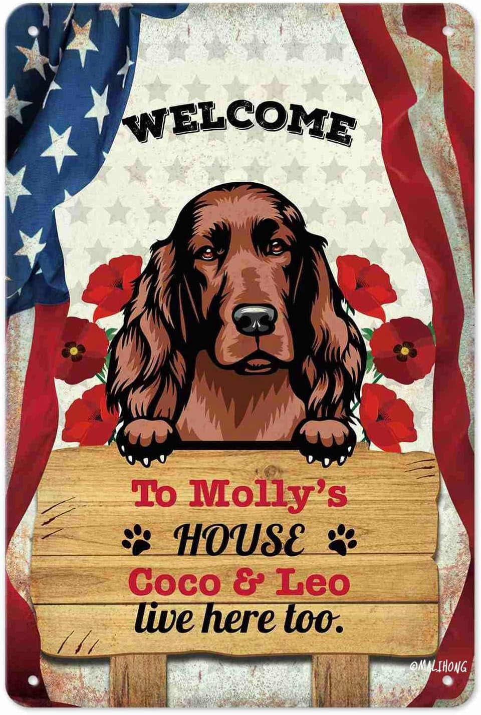 Irish Setter Dog Sign American Flag Sunflower Welcome Metal Sign Dog ...
