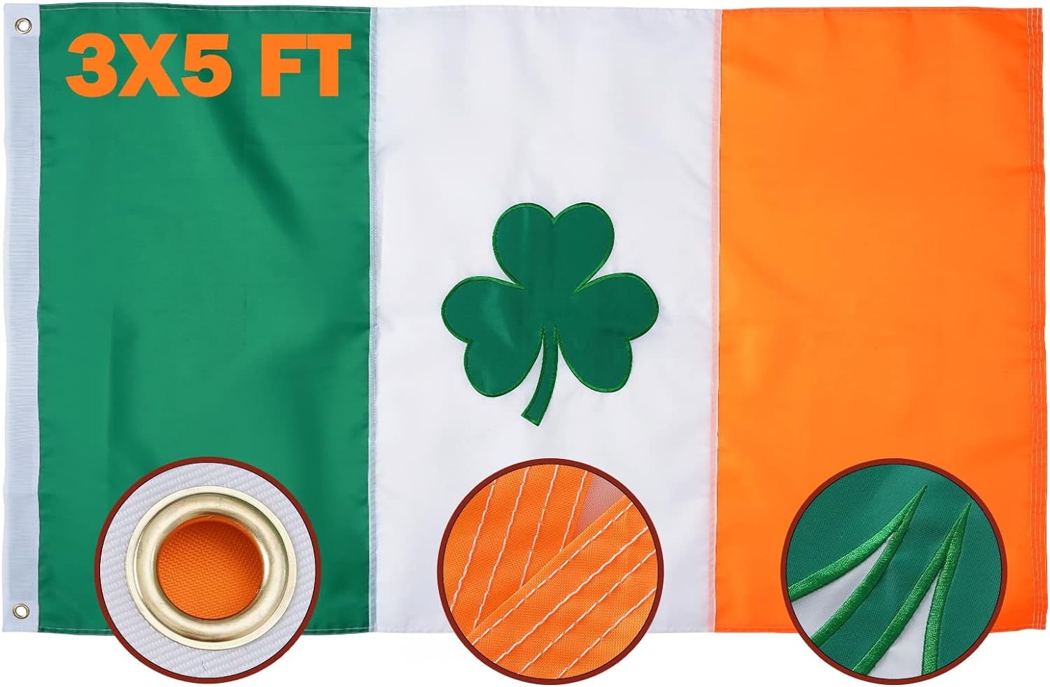 Irish Shamrock Flag 3x5 Feet, Heavy Duty Ireland Republic Flags Sewn ...