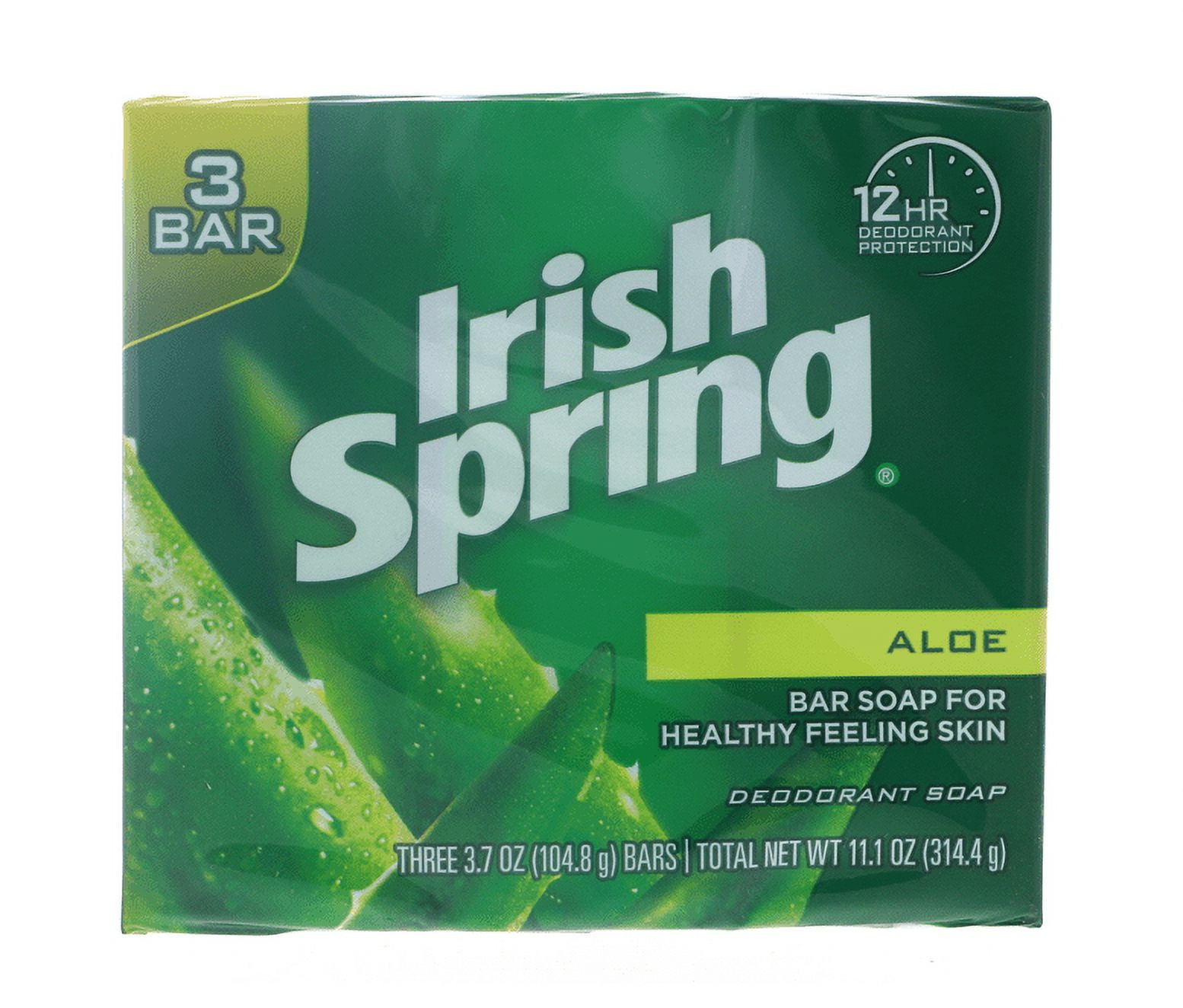 Irish Spring Aloe Bar Soap, 3 Bars, 11.25 oz, Retains Moisture, 12-Hour ...