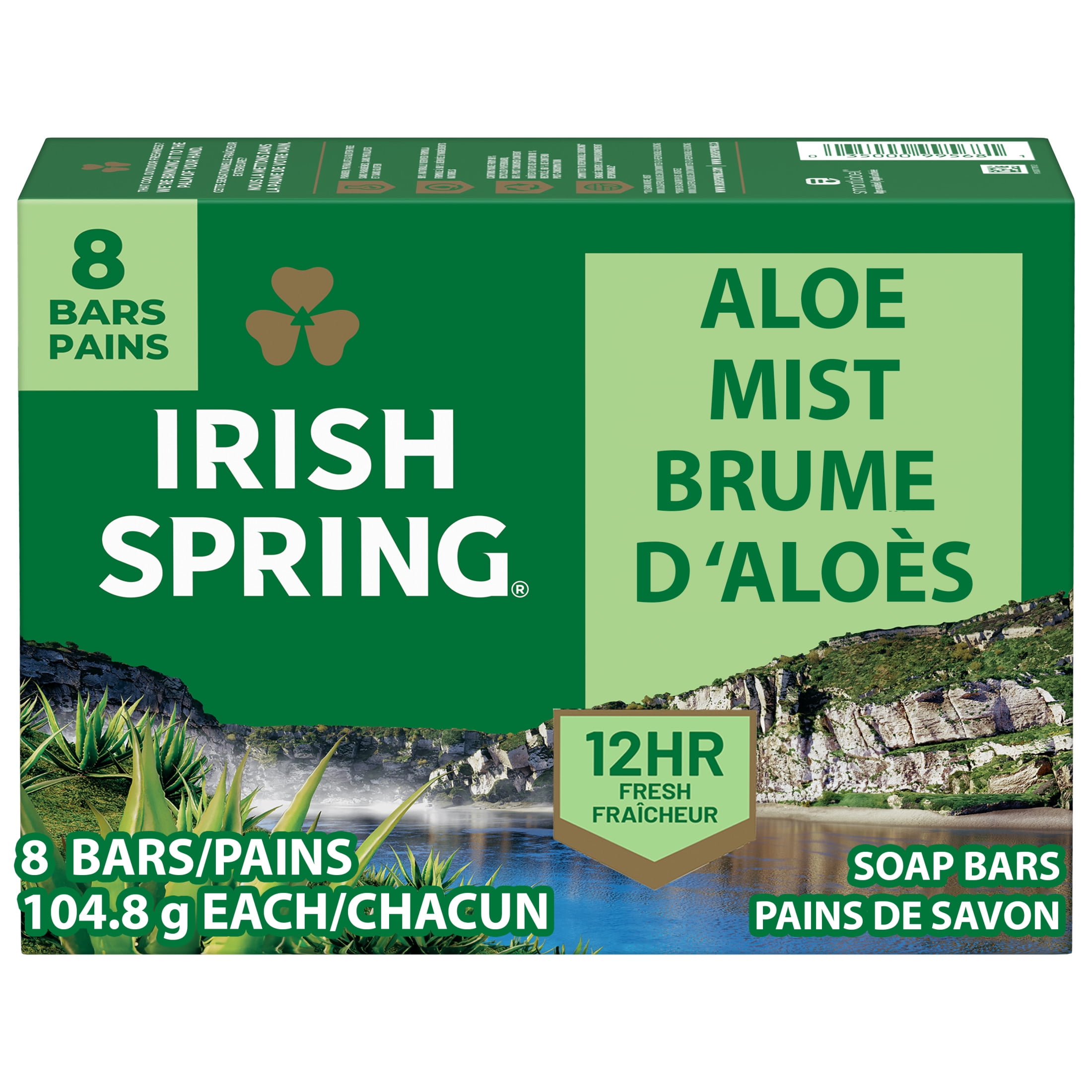 Irish Spring Aloe Mist Deodorant Bar Soap for Men, 12 Hour Fresh, 3.7 ...