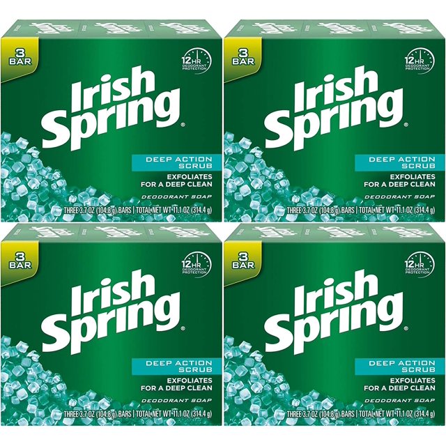 Irish Spring Deodorant Bath Bar Soap, Deep Action Scrub, with Scrubbing ...
