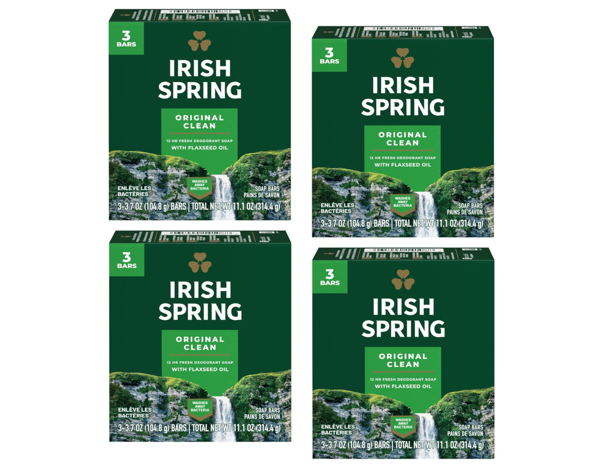 Irish Spring Deodorant Soap Original Bar, 3 Count 3.75 Ounce, 4 Packs ...