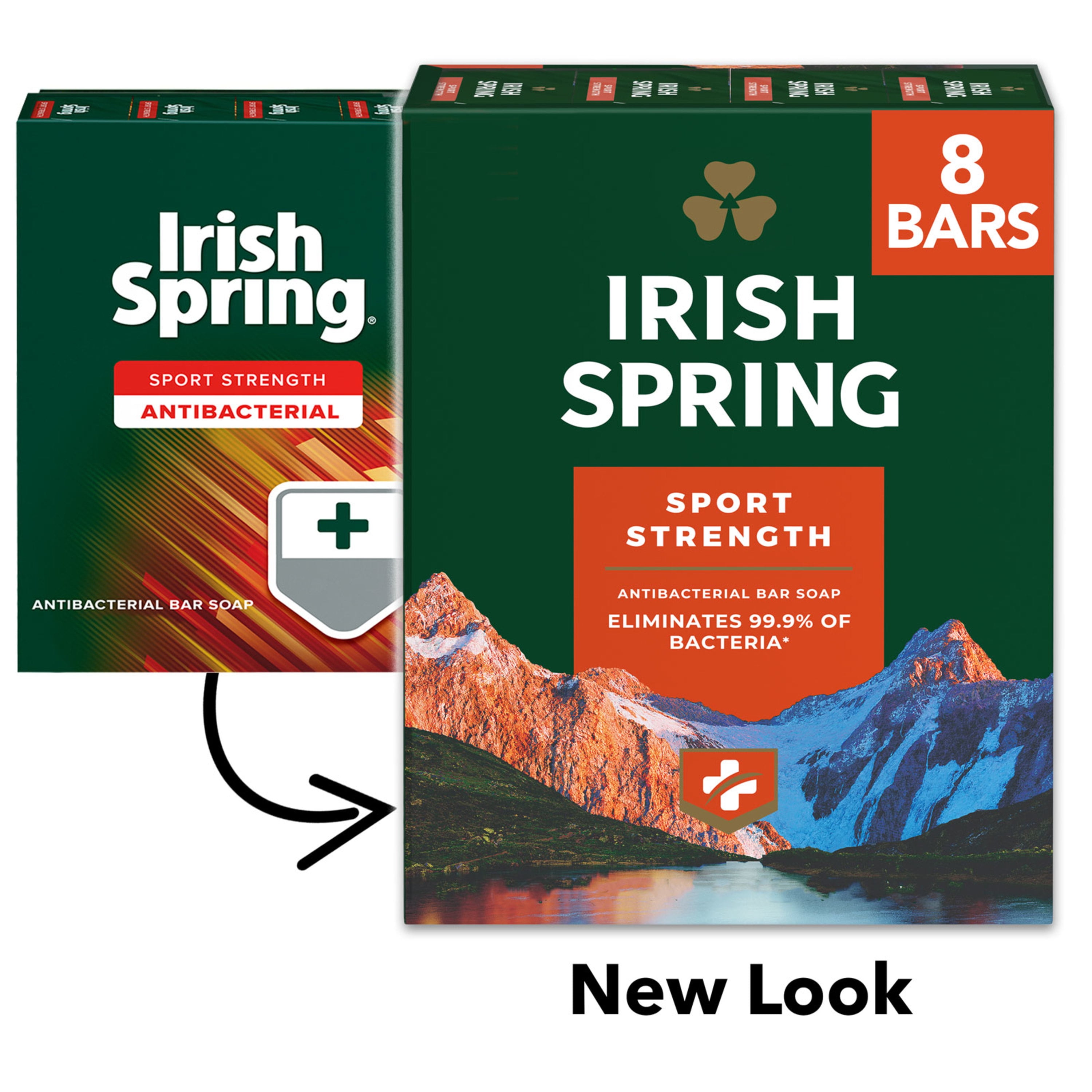 Irish Spring Sport Strength Antibacterial Bar Soap for Men, 8 Pack of 3 ...