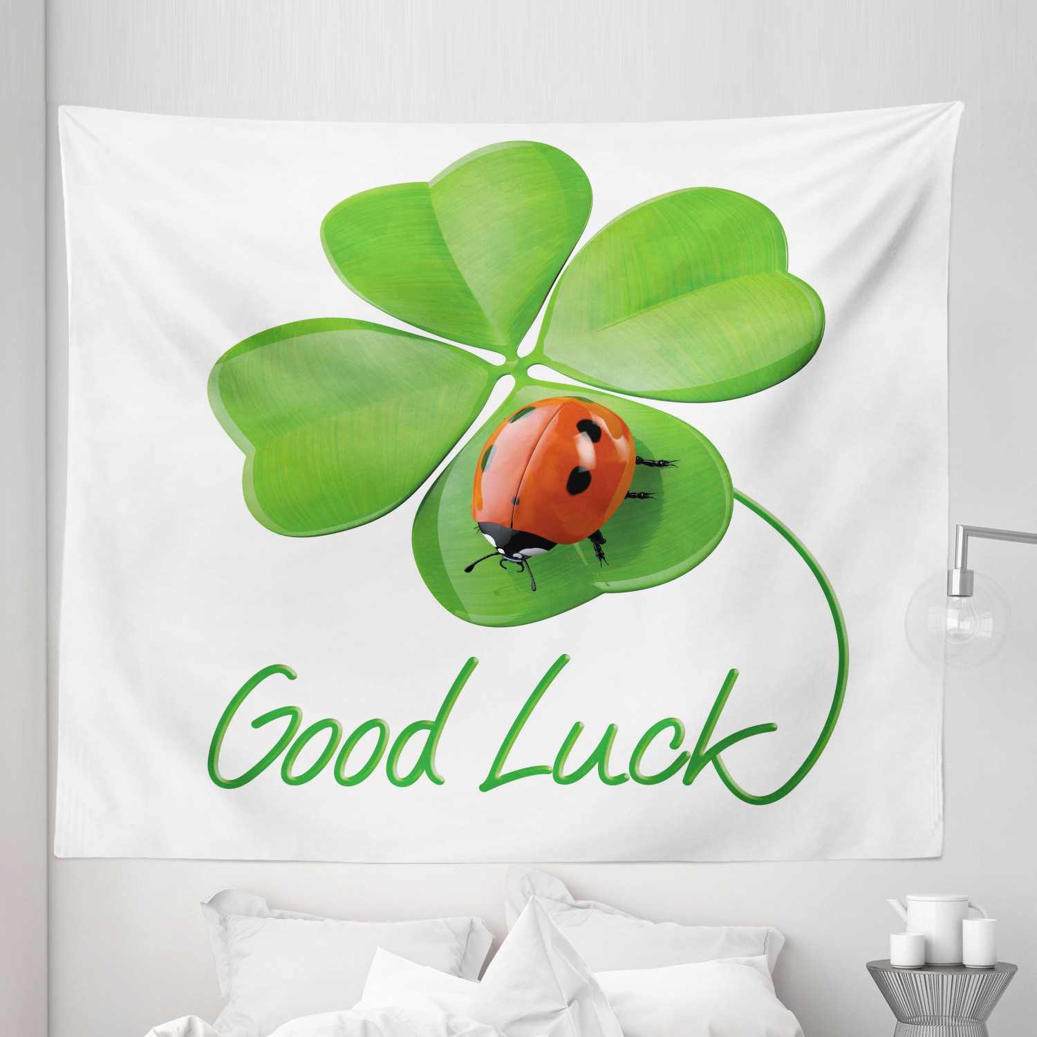 Irish Tapestry, Lettering Lucky 4 Leaf Clover with Ladybug Irish Symbol ...