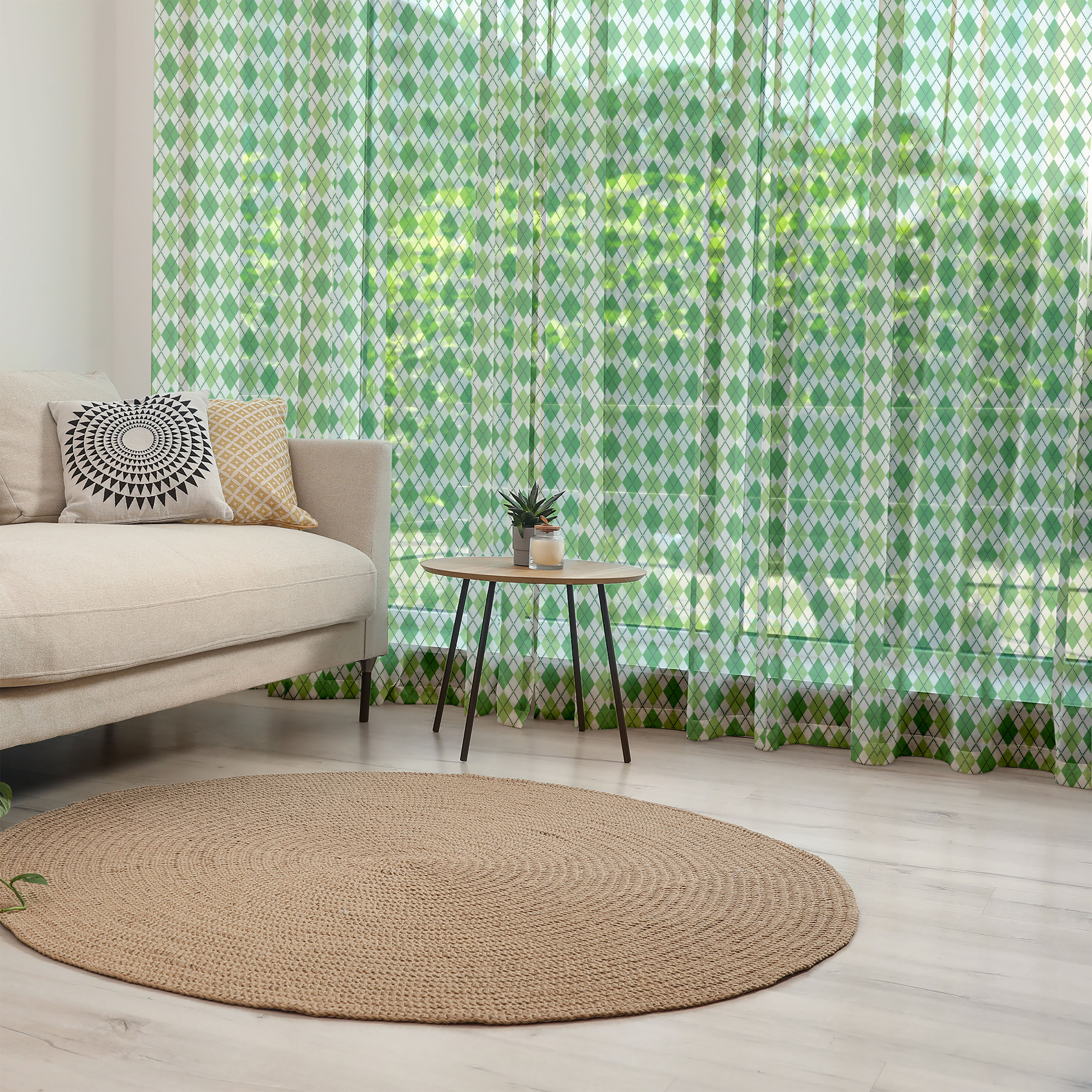 Irish Tulle Curtains with Rod Pocket, Classical Argyle Diamond Line ...