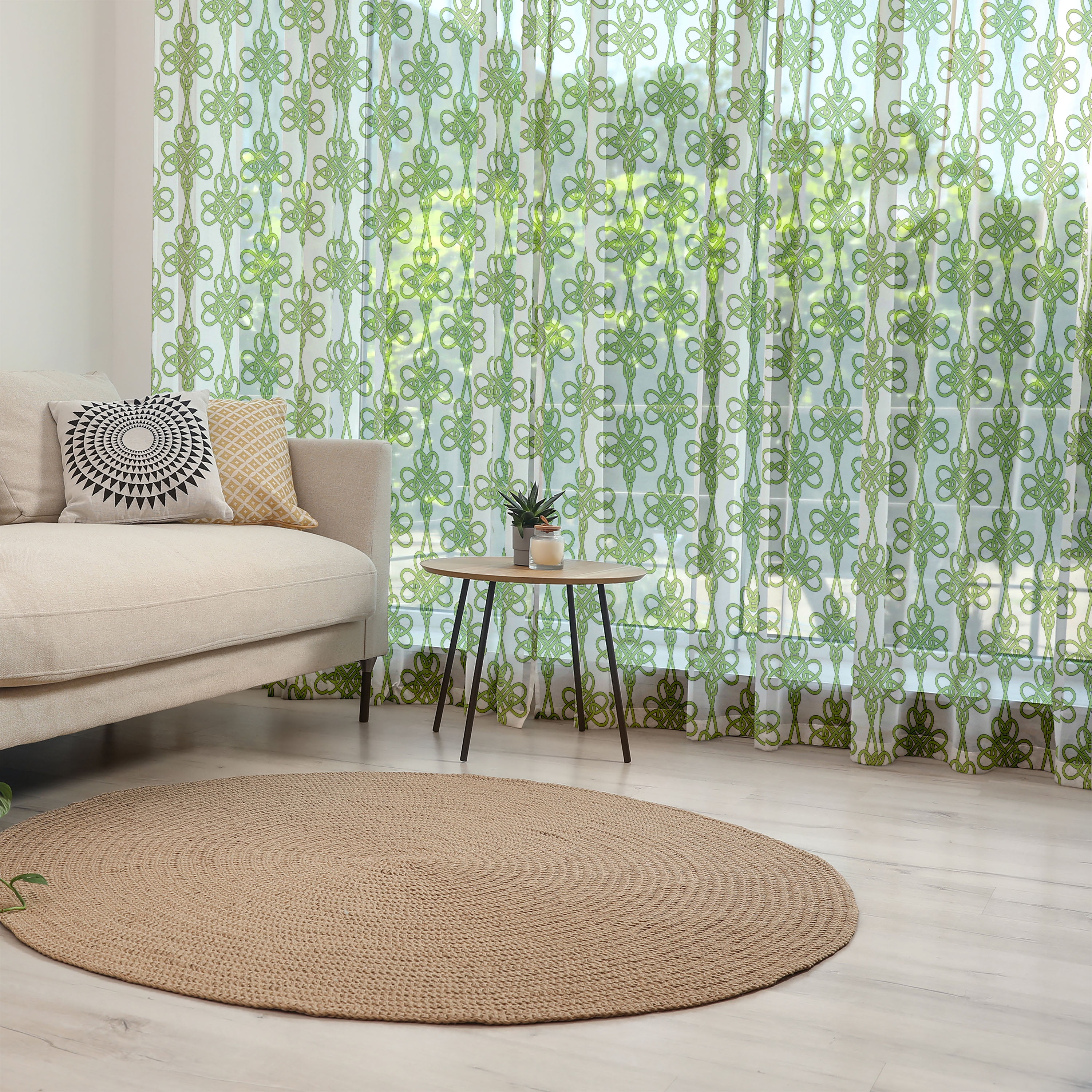 Irish Tulle Curtains with Rod Pocket, Entangled Clover Leaves Twigs ...