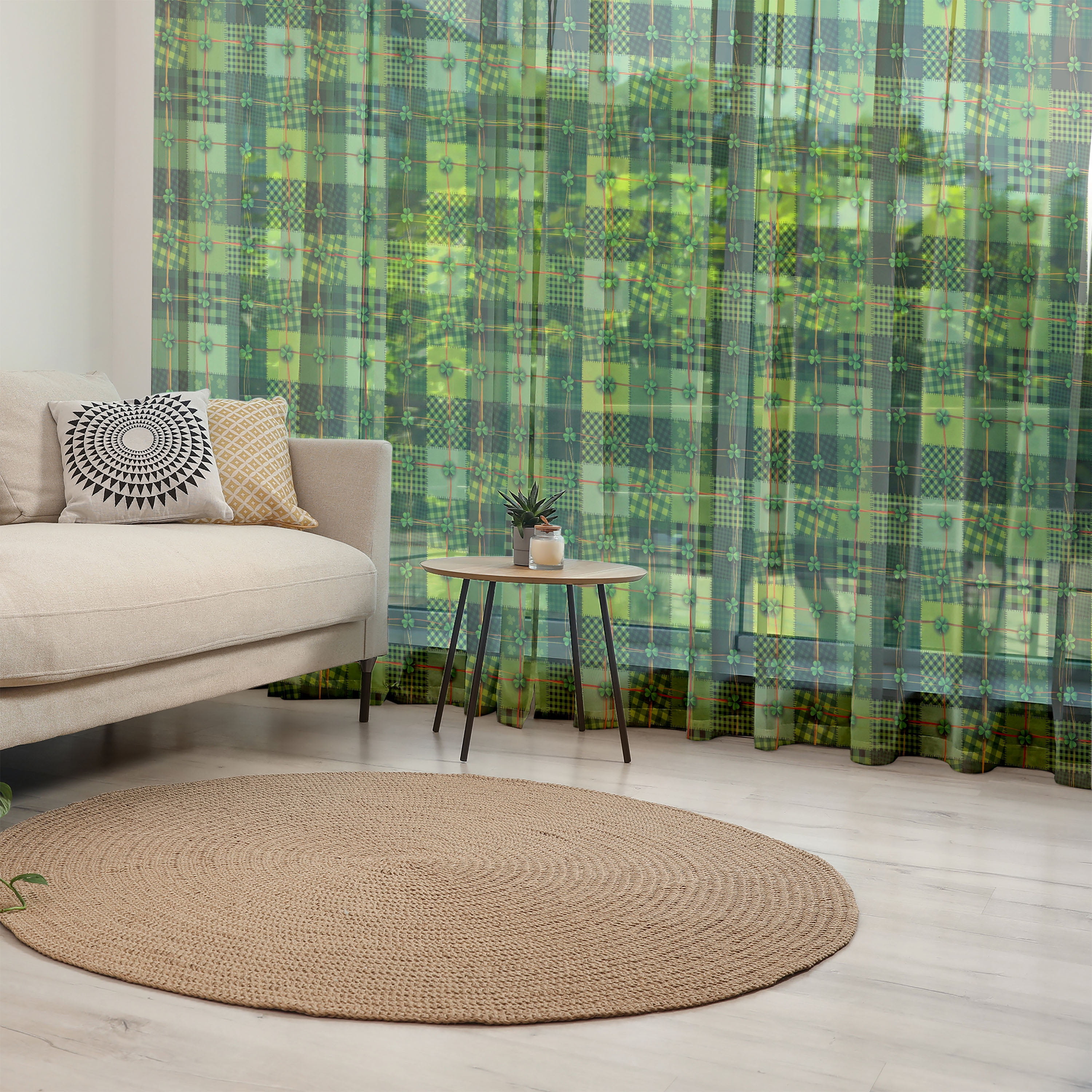 Irish Tulle Curtains with Rod Pocket, Patchwork Style St. Patrick's Day ...