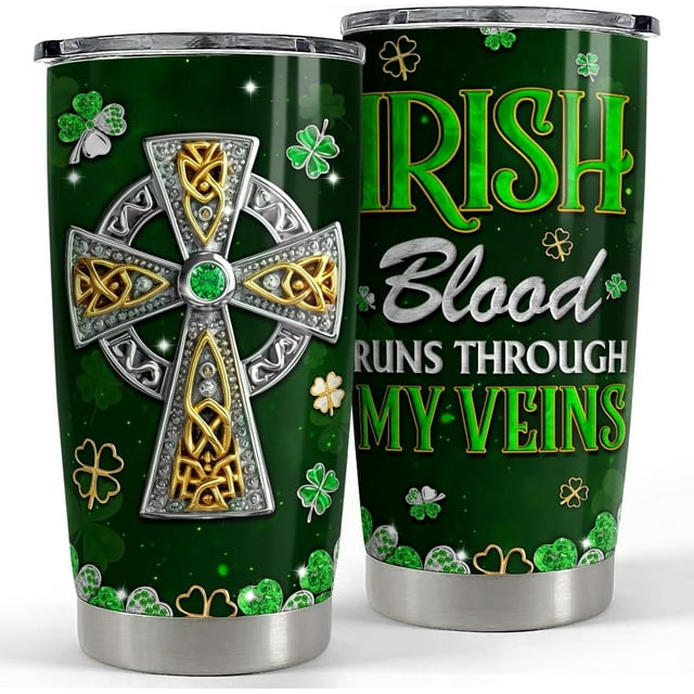 Irish Tumbler 20oz Celtic Cross Stainless Steel Tumbler with Lid Gift ...